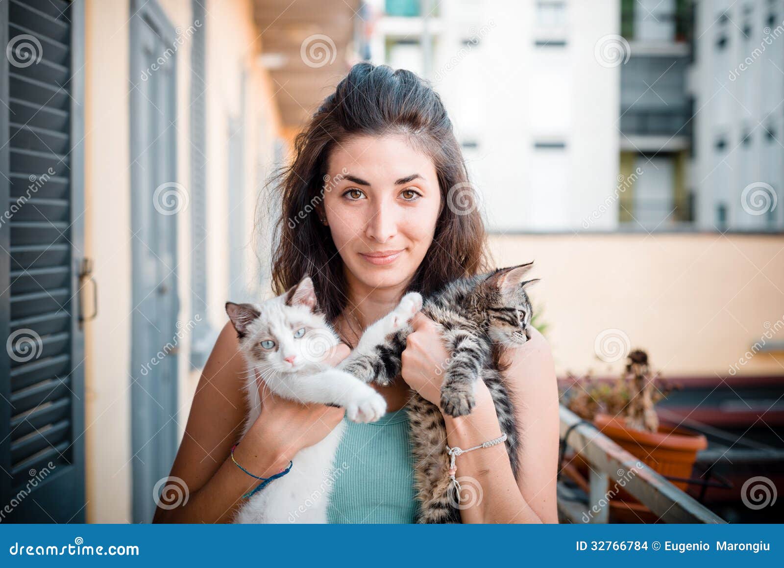 Woman With Two Cats In Her Arms. Watercolor Illustration. Stock ...