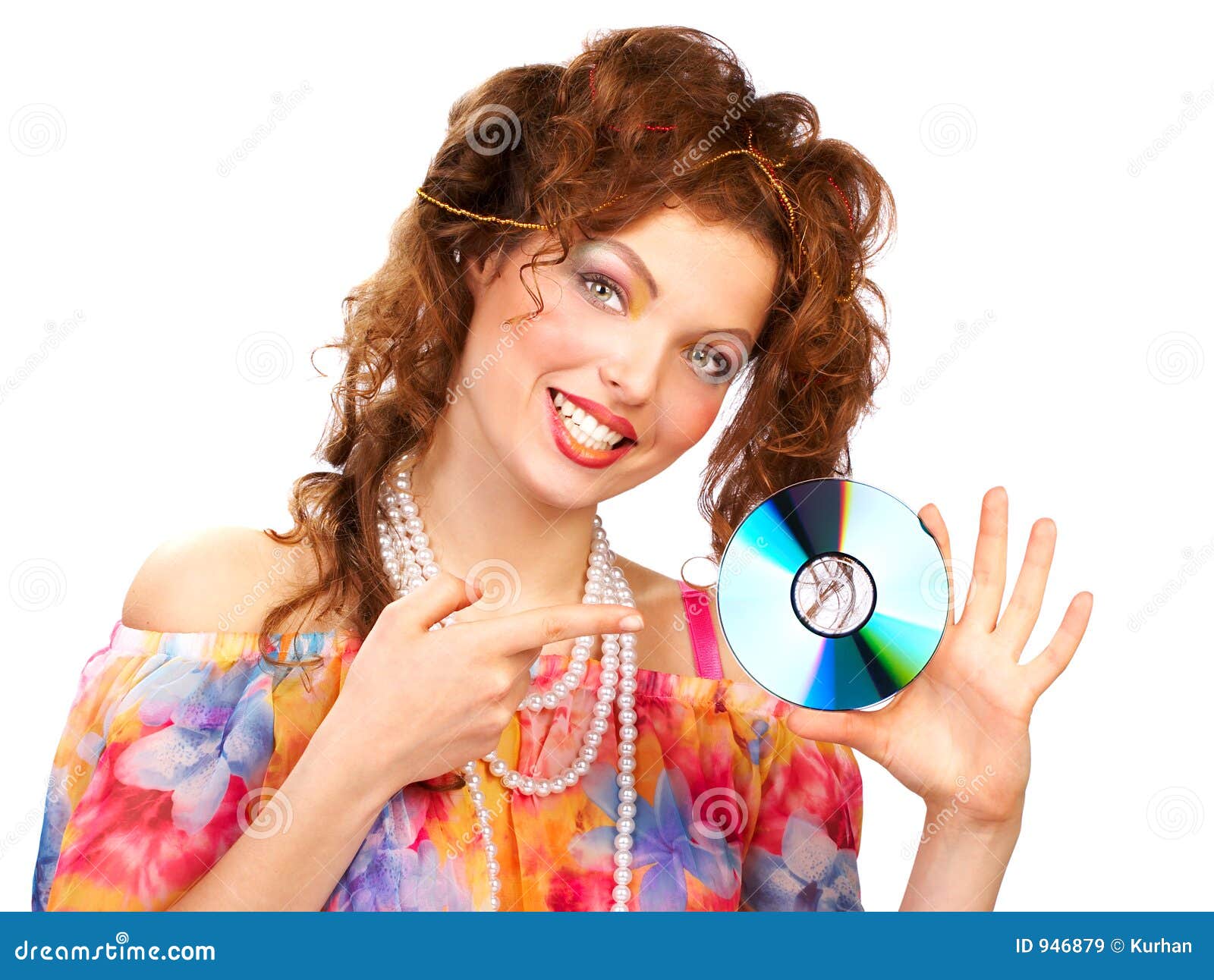 Beautiful woman and cd stock image. Image of person, white - 946879