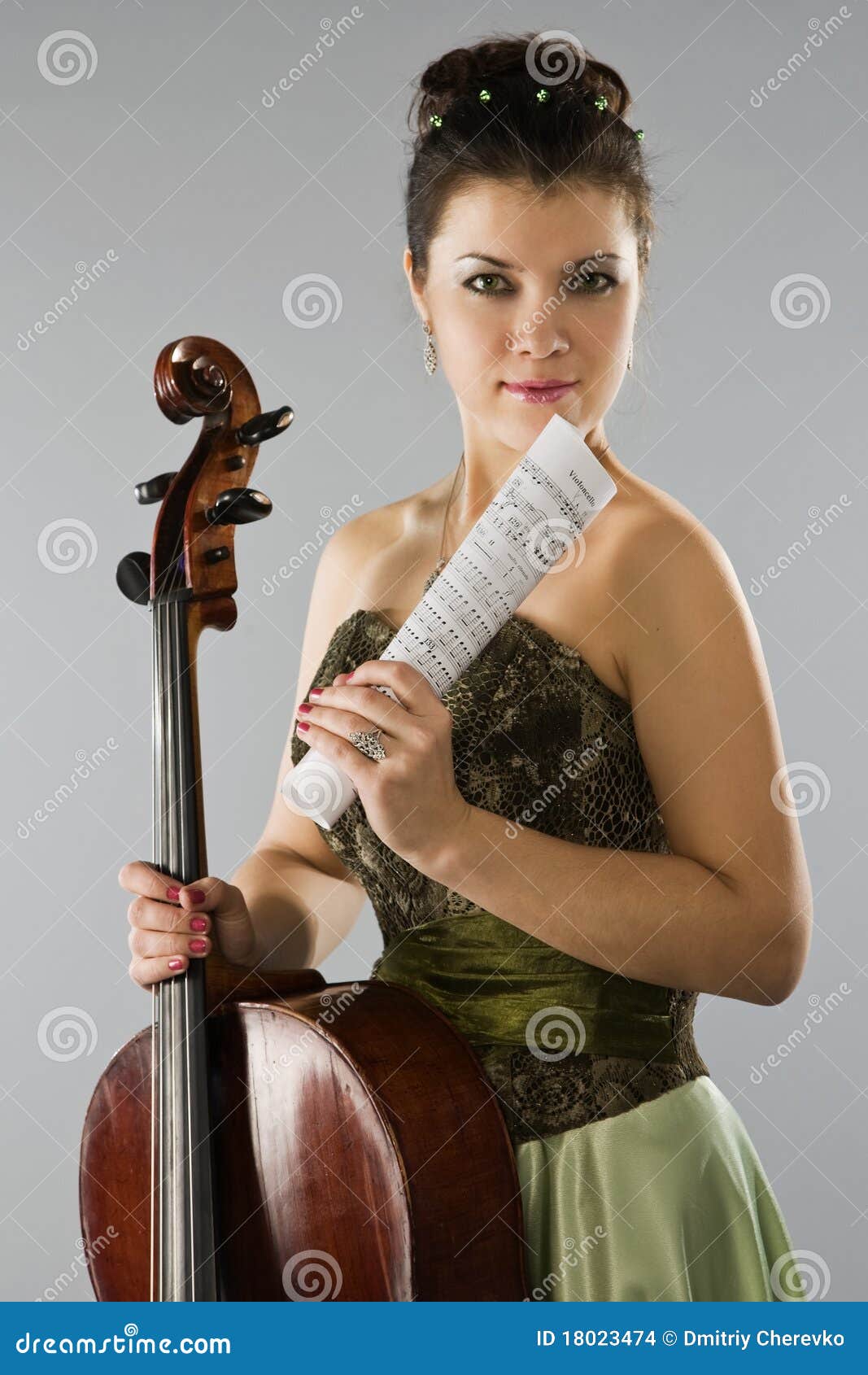 Beautiful Woman with Cello and Score Stock Photo - Image of portrait ...