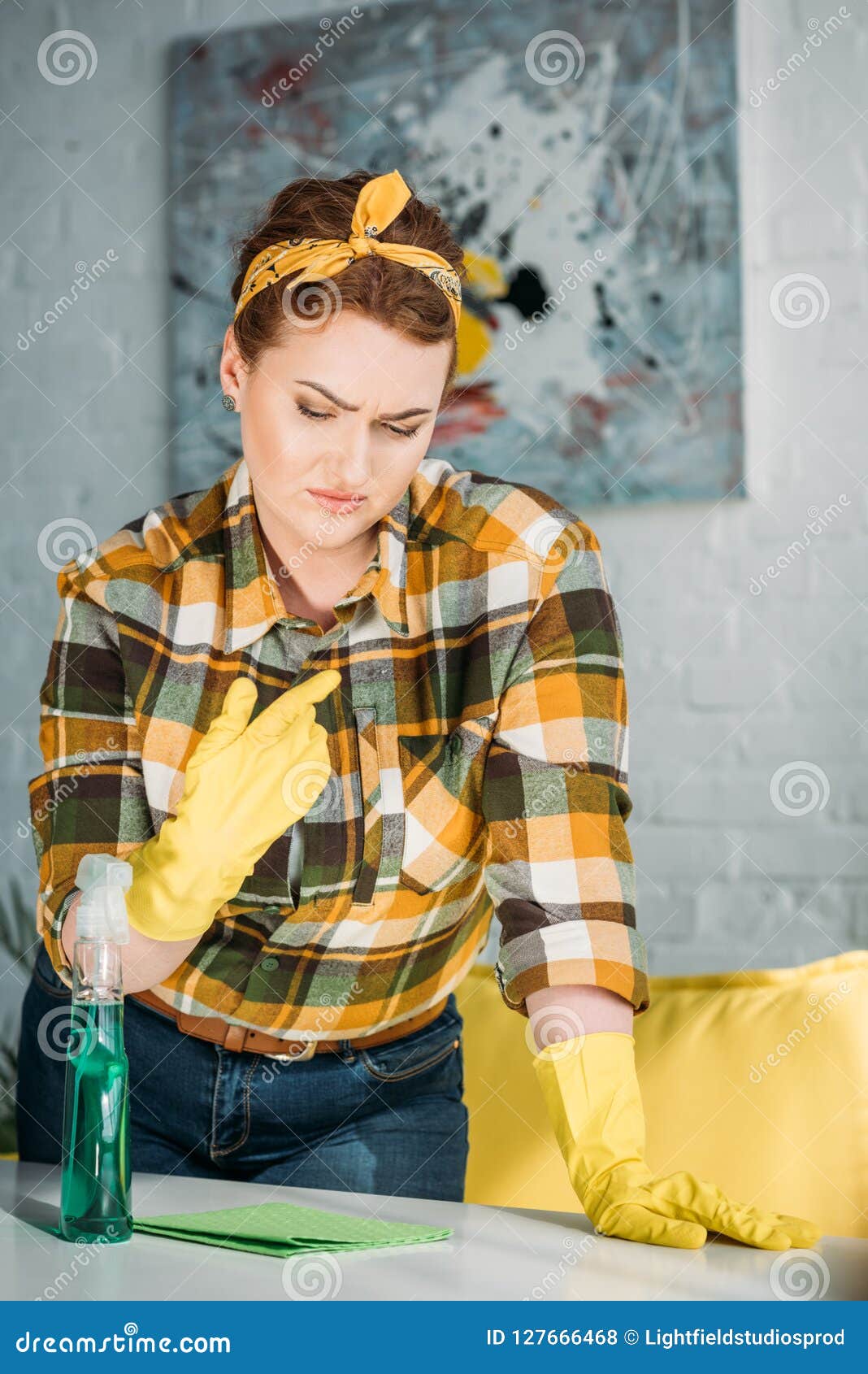 Beautiful Woman Checking Dust on Table for Cleaning Stock Photo - Image ...
