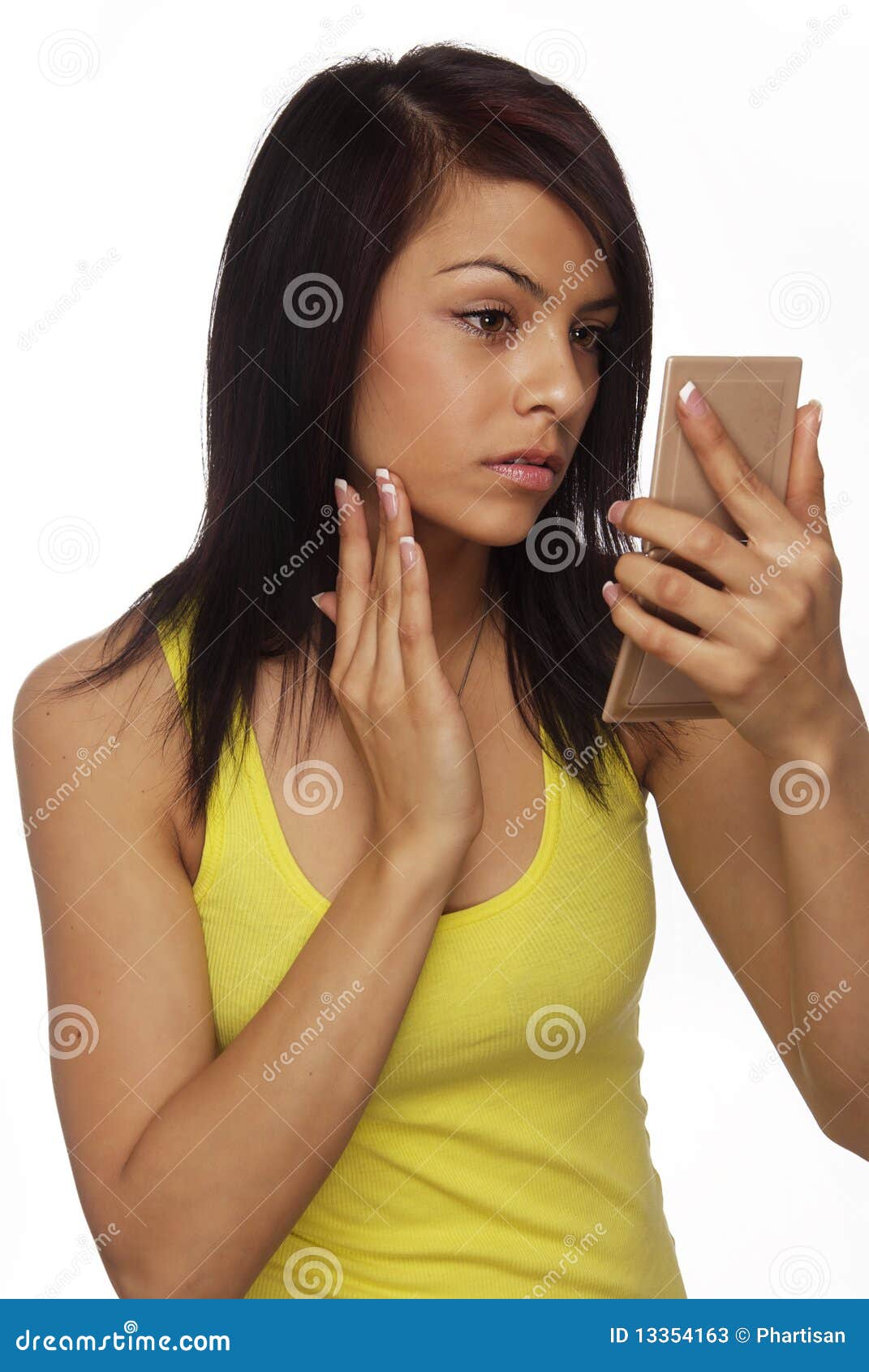 Beautiful Woman Checking Herself in Mirror Stock Image - Image of ...