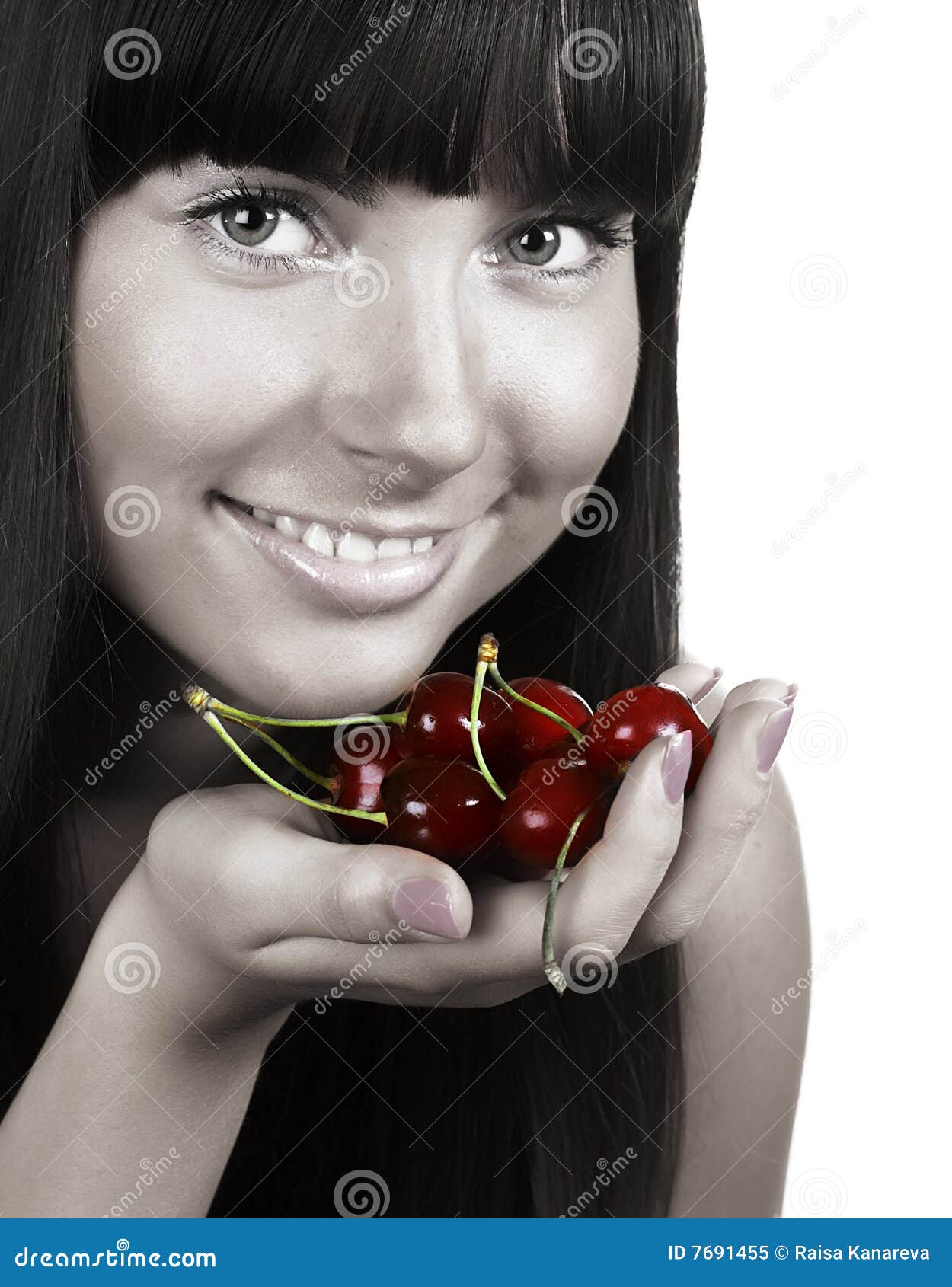 Beautiful Woman with Cherries Stock Image - Image of glamour, helth ...