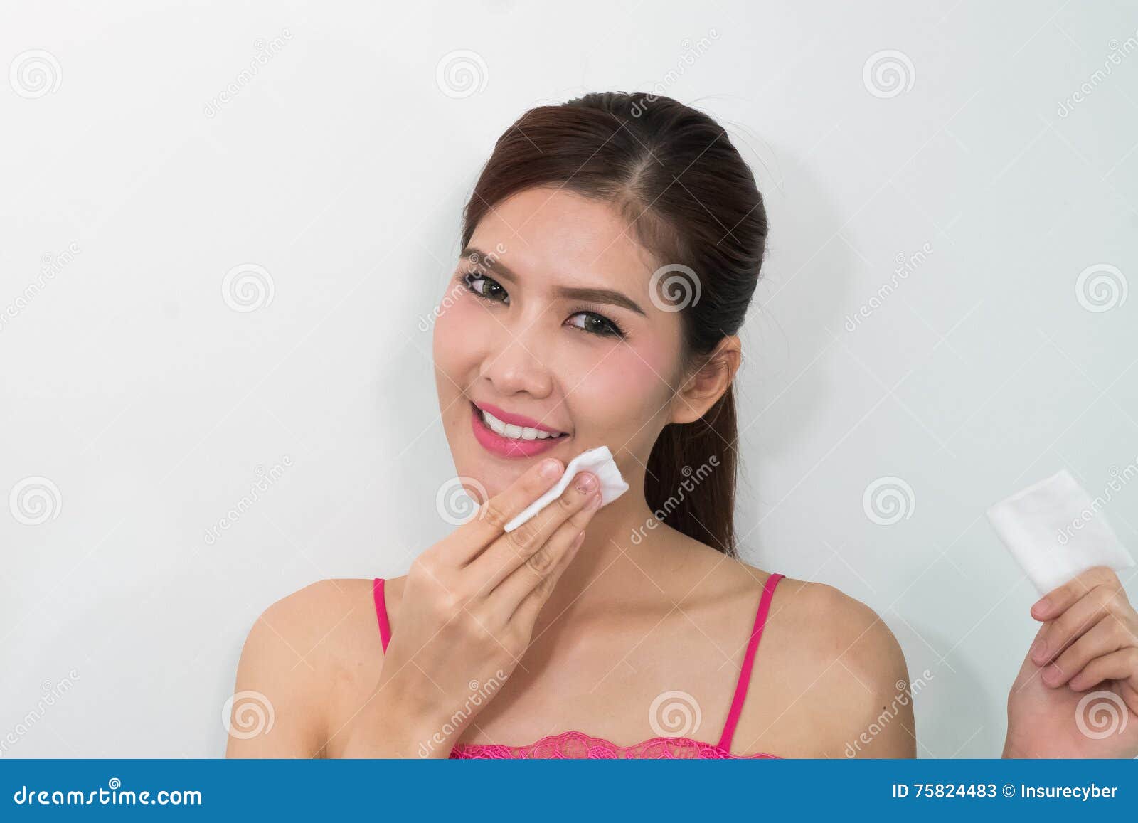 Beautiful Woman Cleaning Her Face Stock Image - Image of solar, clean ...