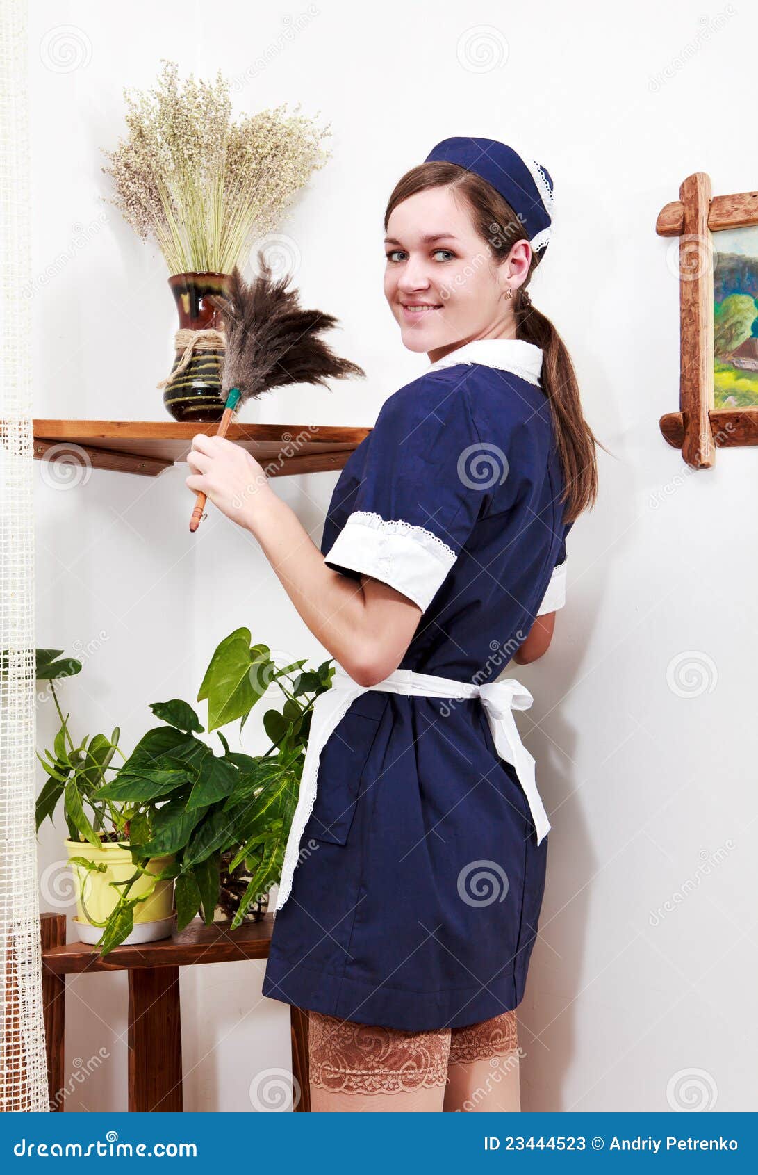 Beautiful Woman with Cleaning Sweep Stock Image - Image of girl ...