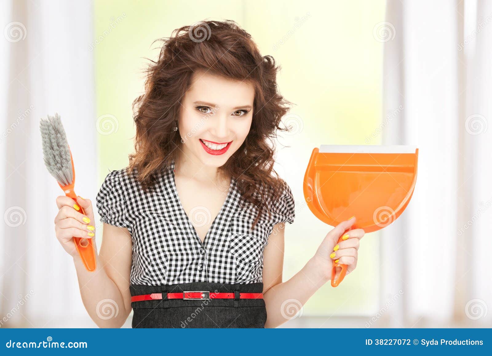 Beautiful Woman with Cleaning Sweep Stock Photo - Image of charwoman ...