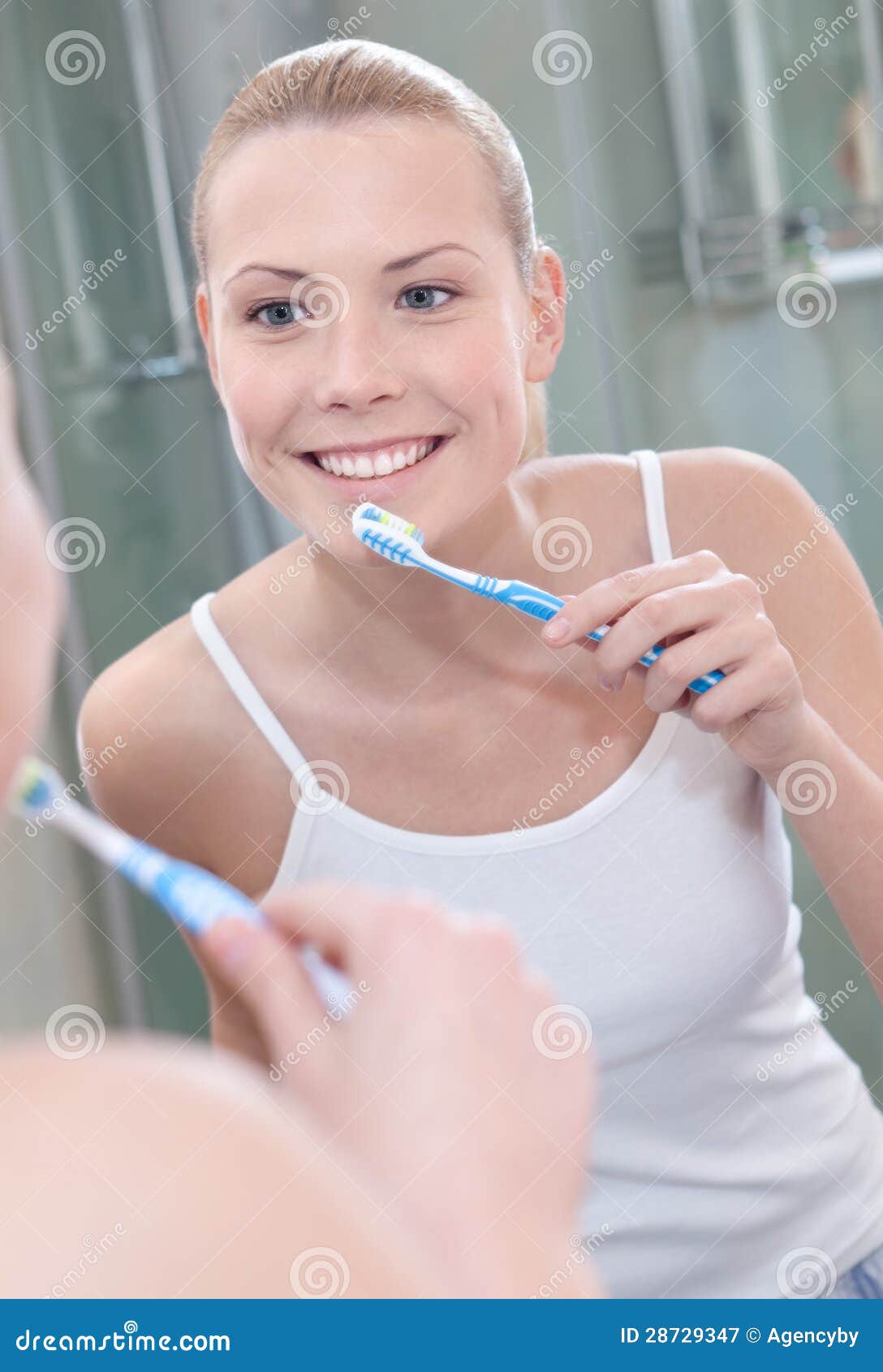 Beautiful Woman Cleans Her Teeth Stock Image - Image of cleanness ...