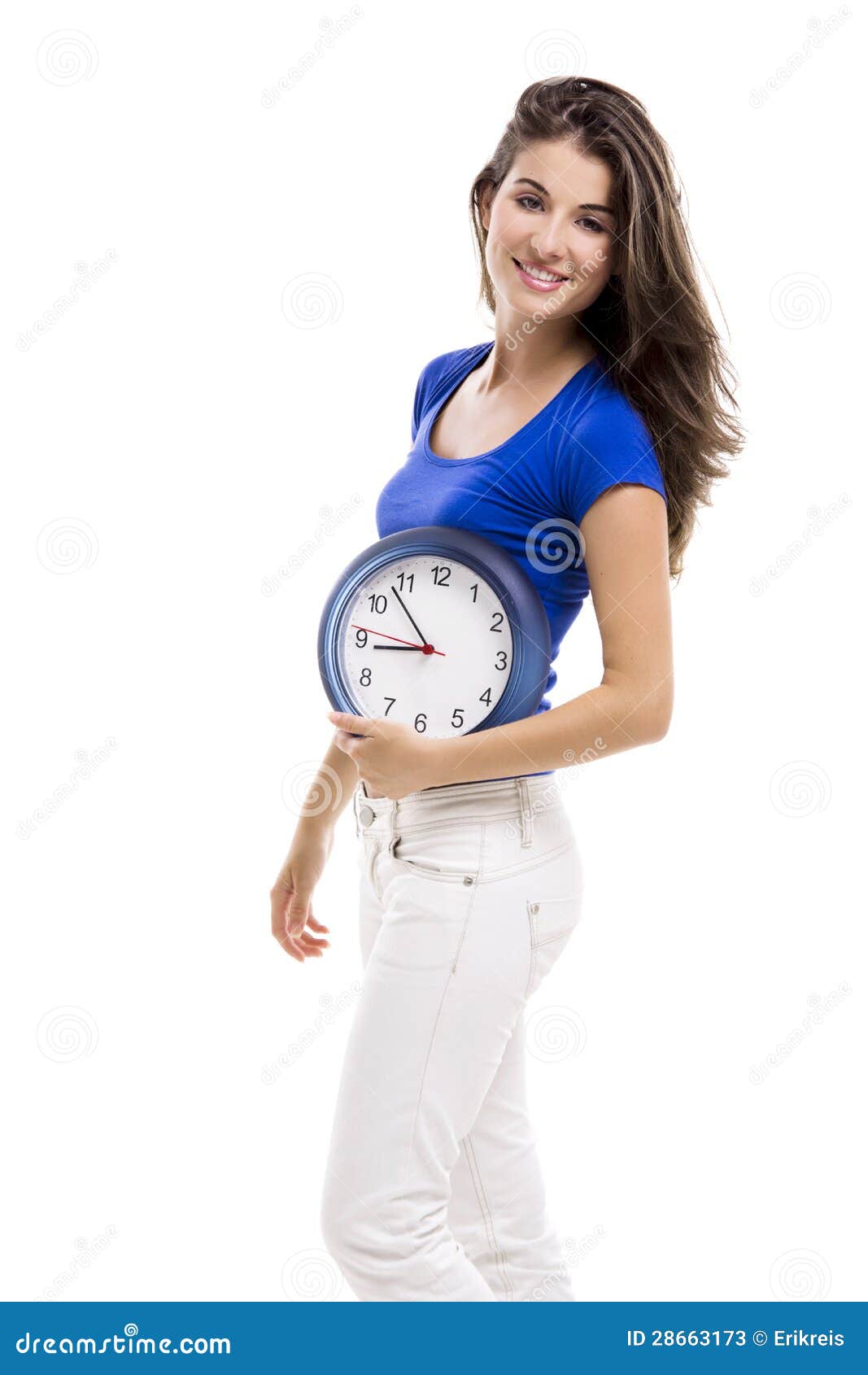 Beautiful Woman with a Clock Stock Image - Image of background, pretty ...