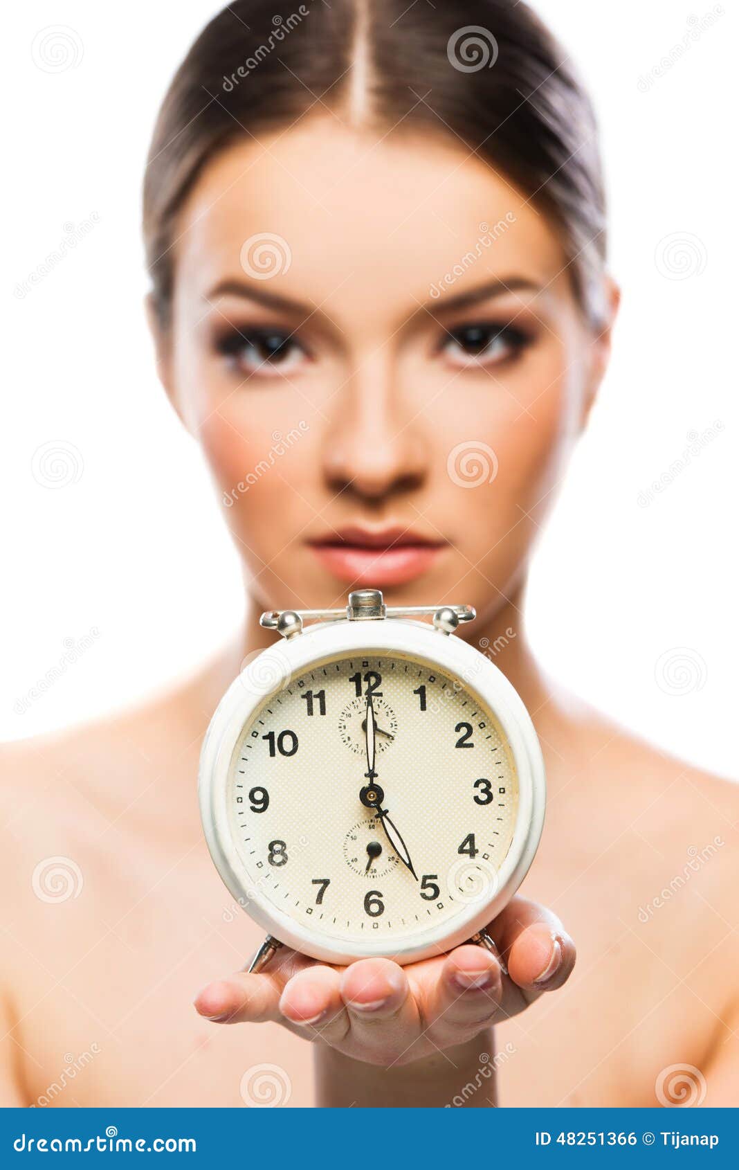 Beautiful Woman with Clock Close Up Stock Photo - Image of afternoon ...