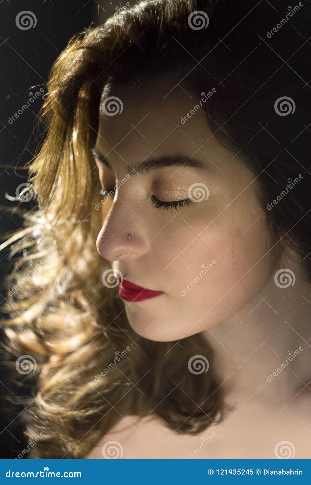 Beautiful Woman With Closed Eyes And Red Lipstick Stock Image Image Of Beautiful Calm 121935245