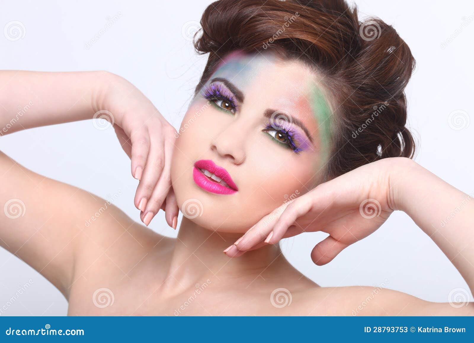Beautiful Woman with Colorful Creative Cosmetics Stock Image - Image of ...