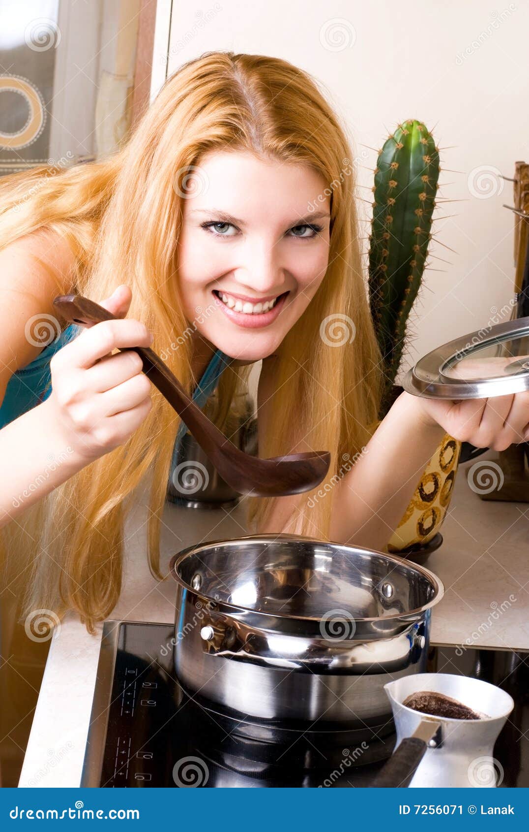 Beautiful Woman Cooking Dinner Stock Image - Image of insides, laugh ...