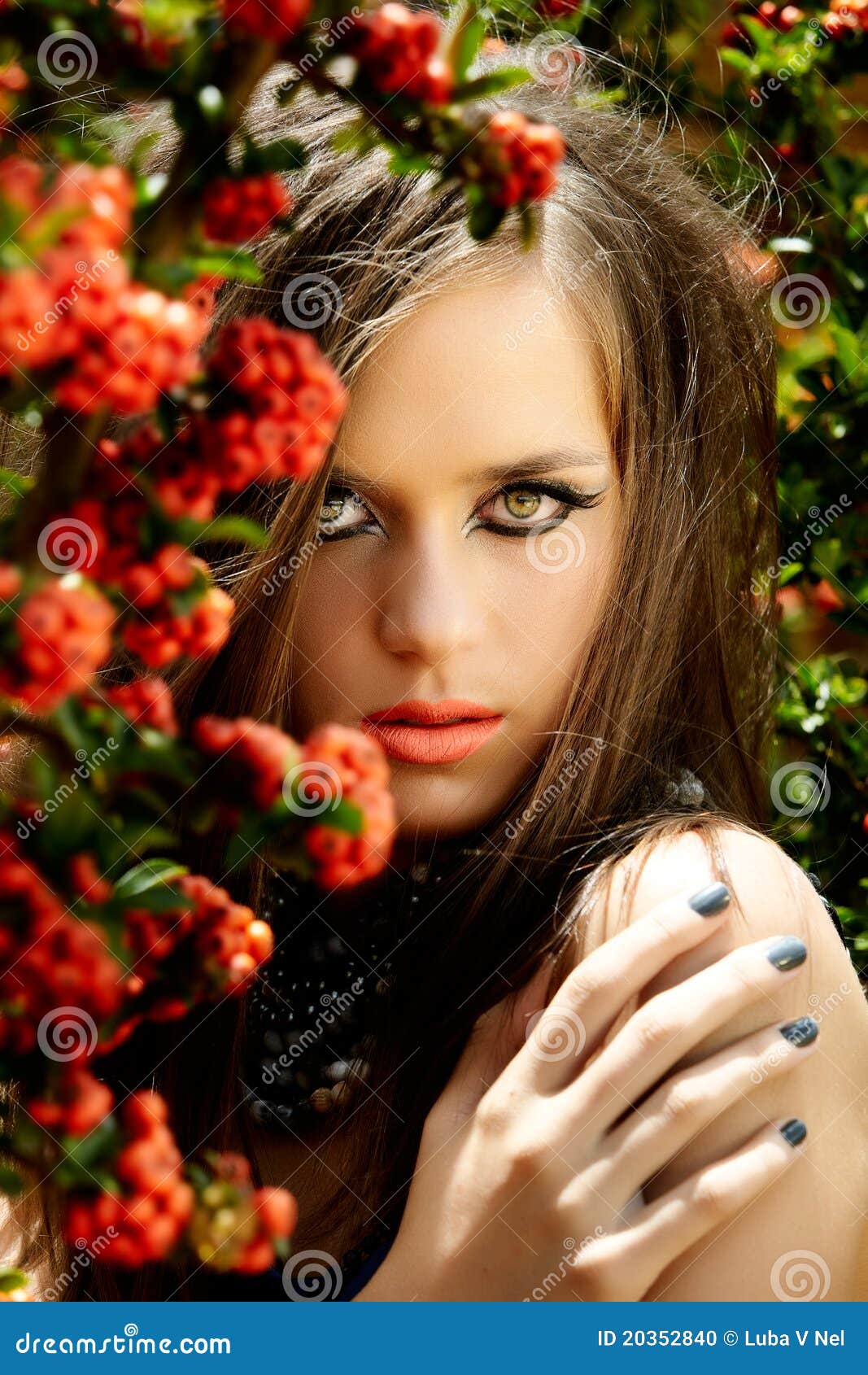Beautiful Woman with Coral Lips Stock Photo - Image of dramatic, lips ...