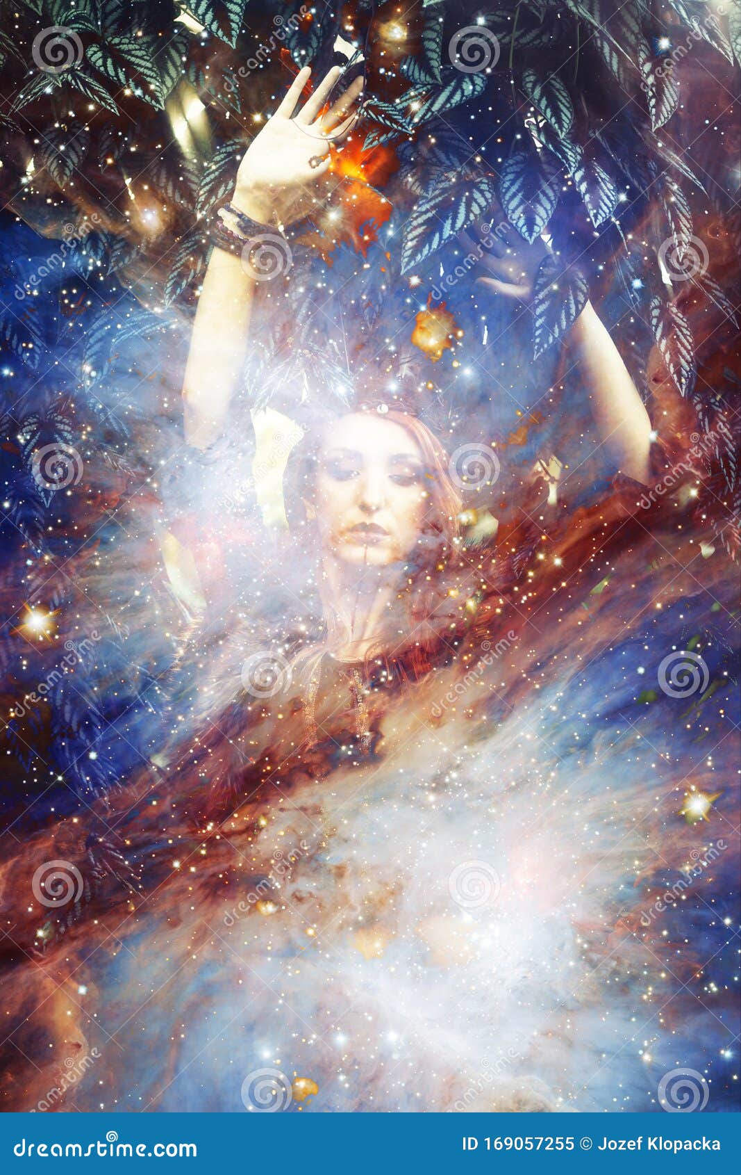 Beautiful Woman in Cosmic Space. Graphic Collage. Stock Image - Image ...