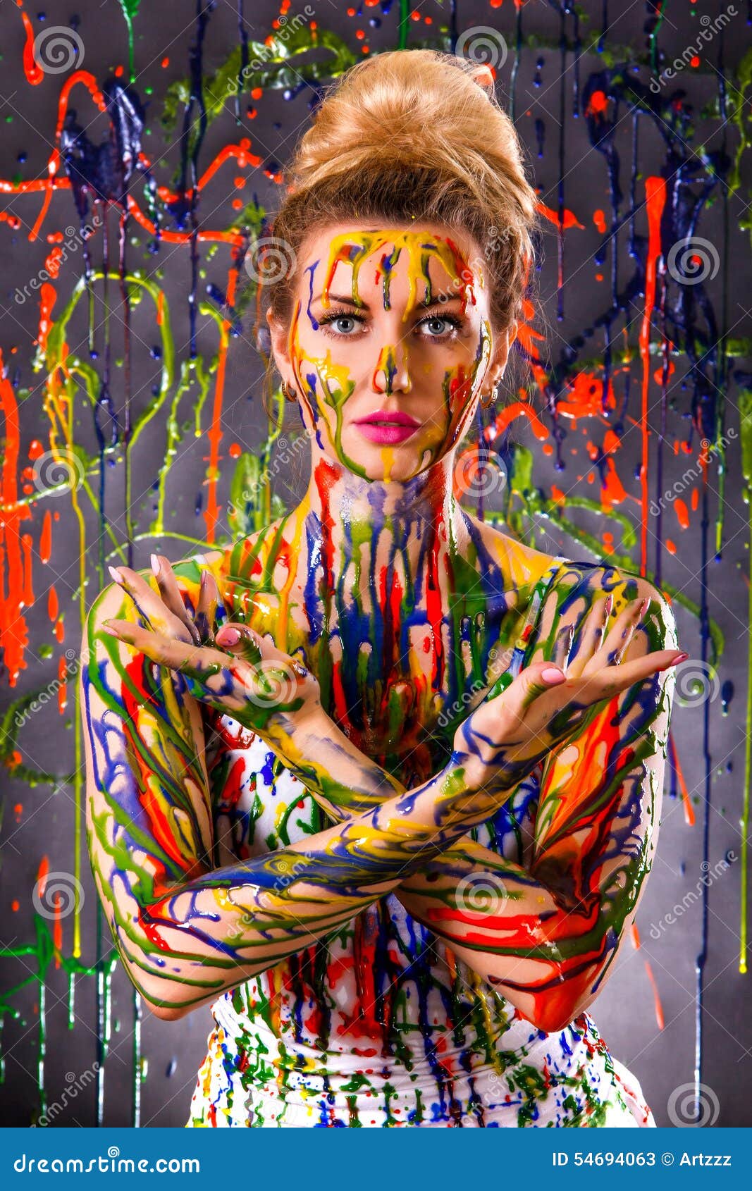 Beautiful Woman Covered with Multicolored Paints Stock Image - Image of ...