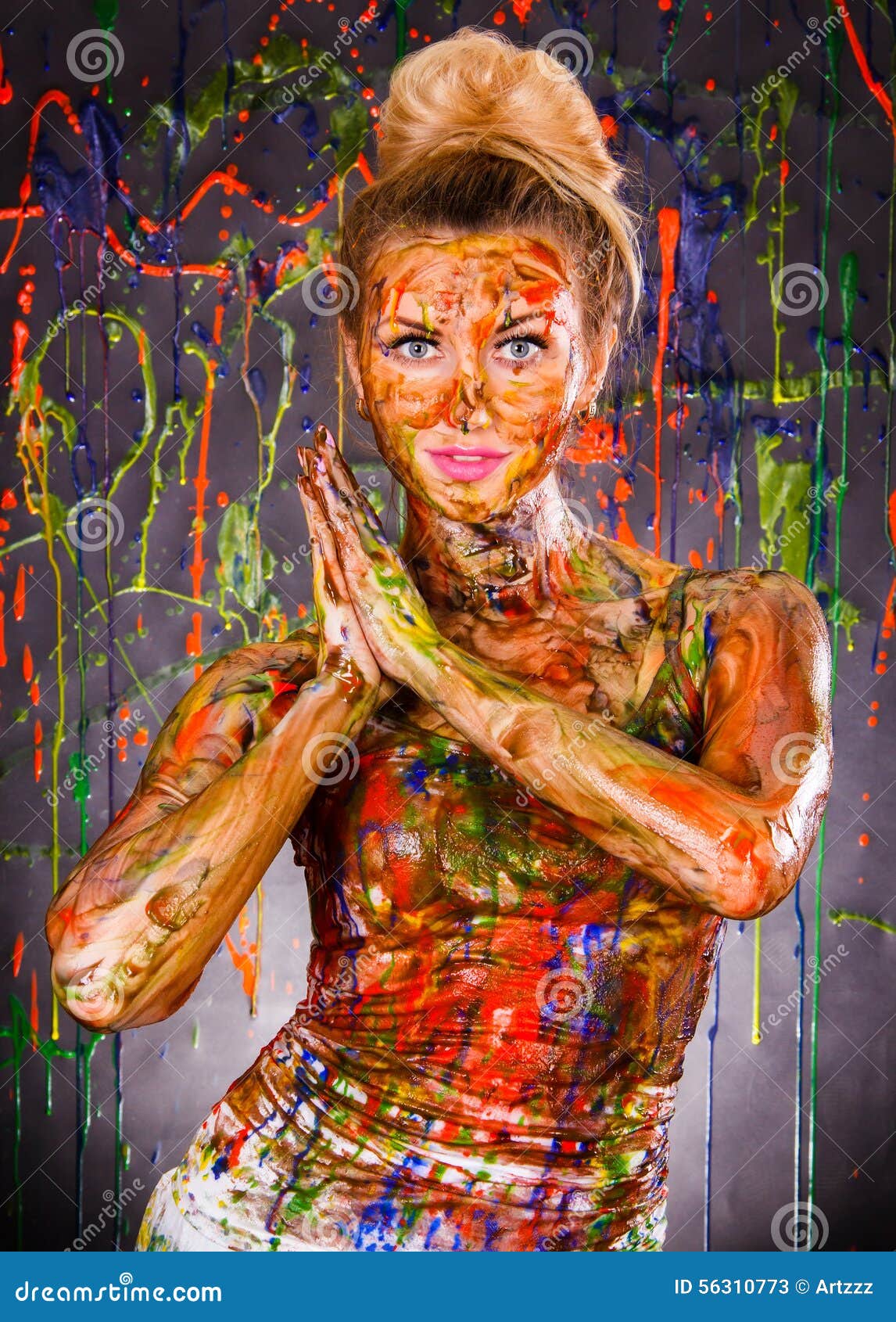 Beautiful Woman Covered with Multicolored Paints Stock Image - Image of ...