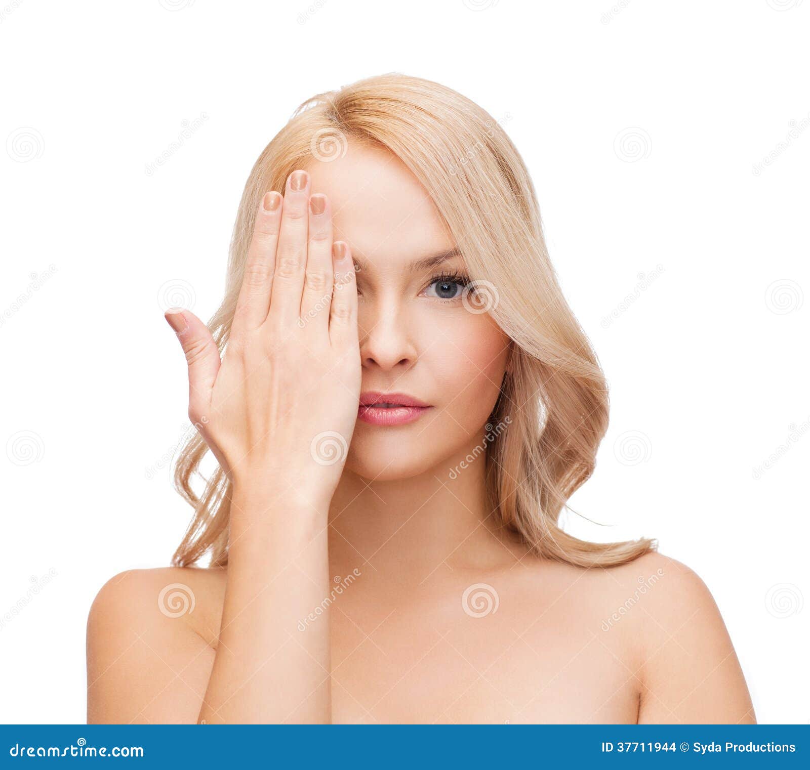 Beautiful Woman Covering Half of Face with Hand Stock Photo - Image of ...