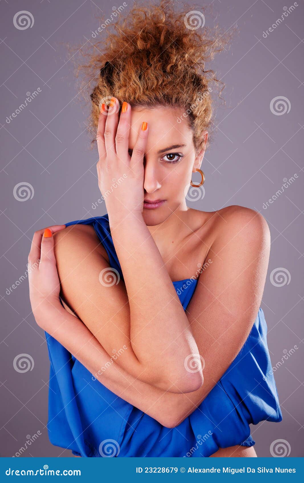 Beautiful Woman Covering Half Face, with His Hands Stock Image - Image ...