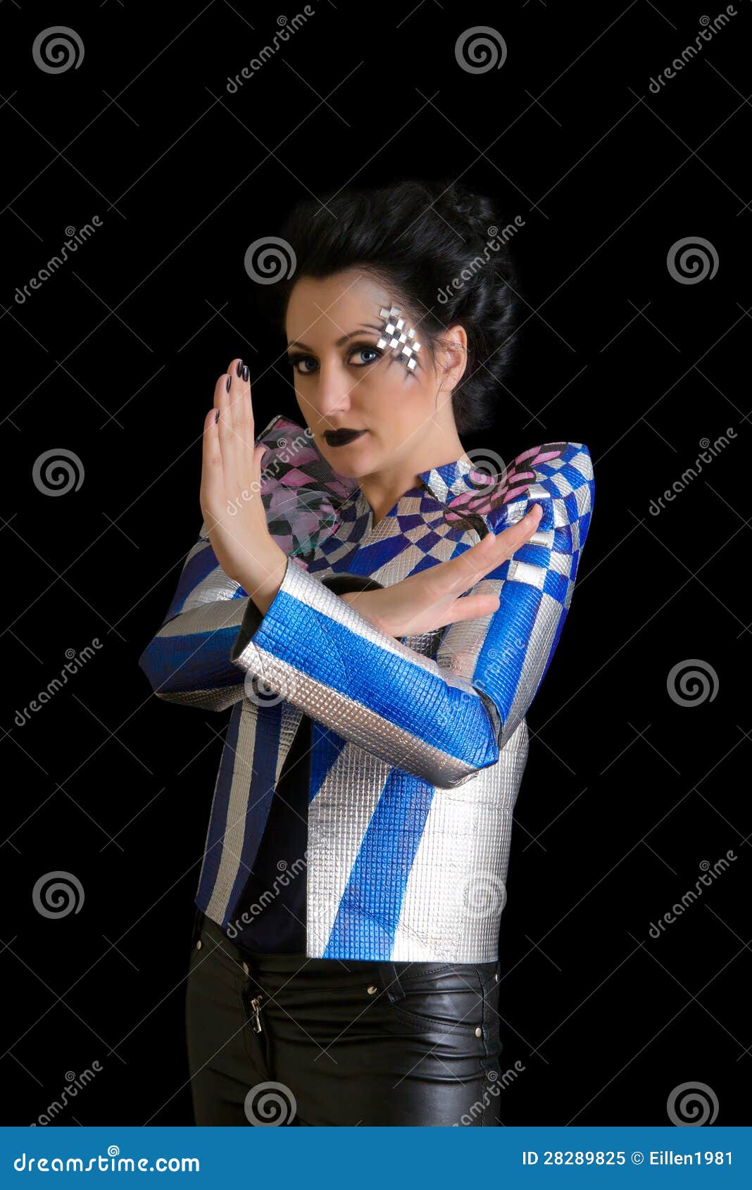 Beautiful Woman with Creative Make Up Making Stop Sign Stock Image ...