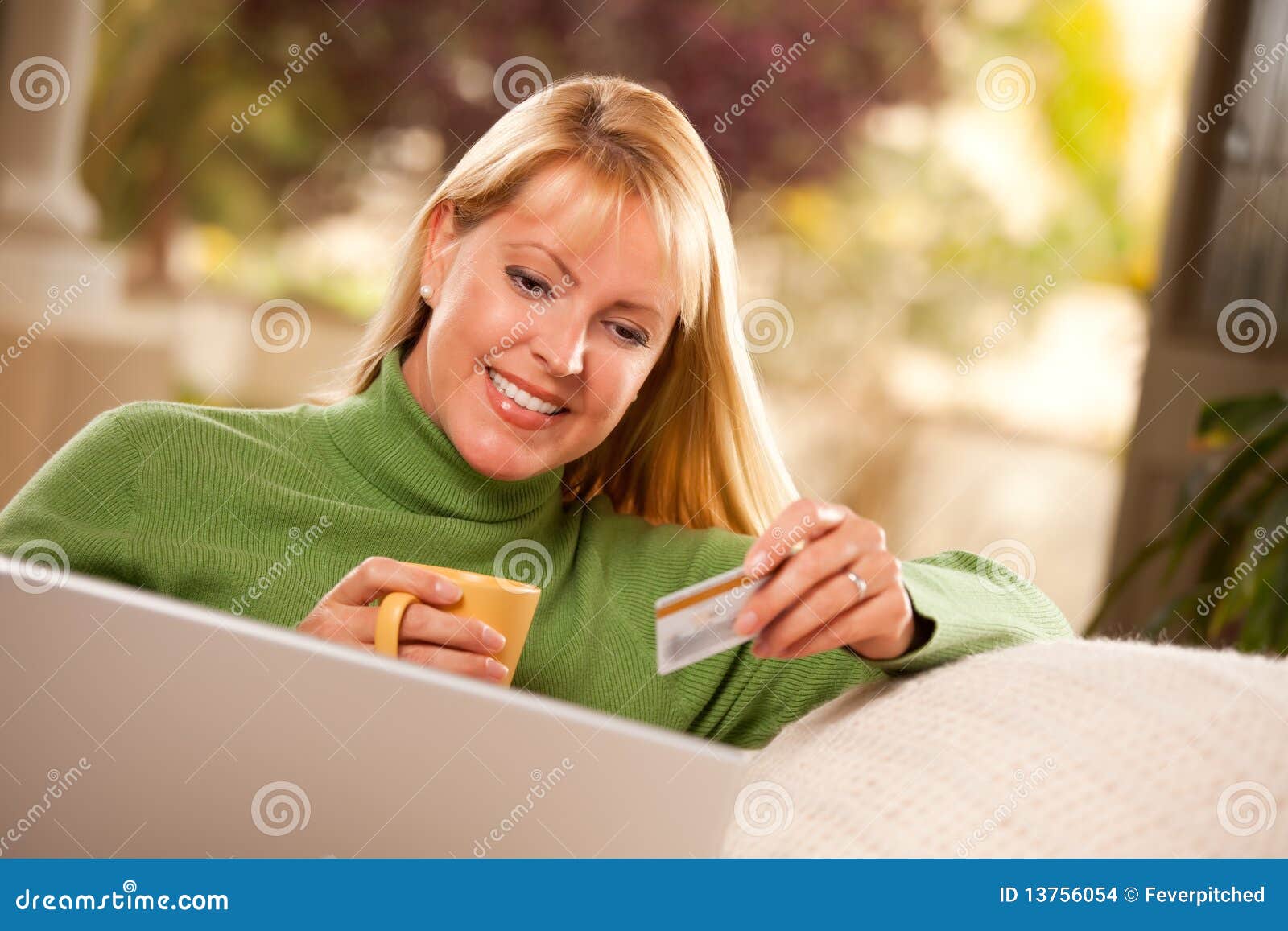 Beautiful Woman with Credit Card Using Laptop Stock Photo - Image of ...