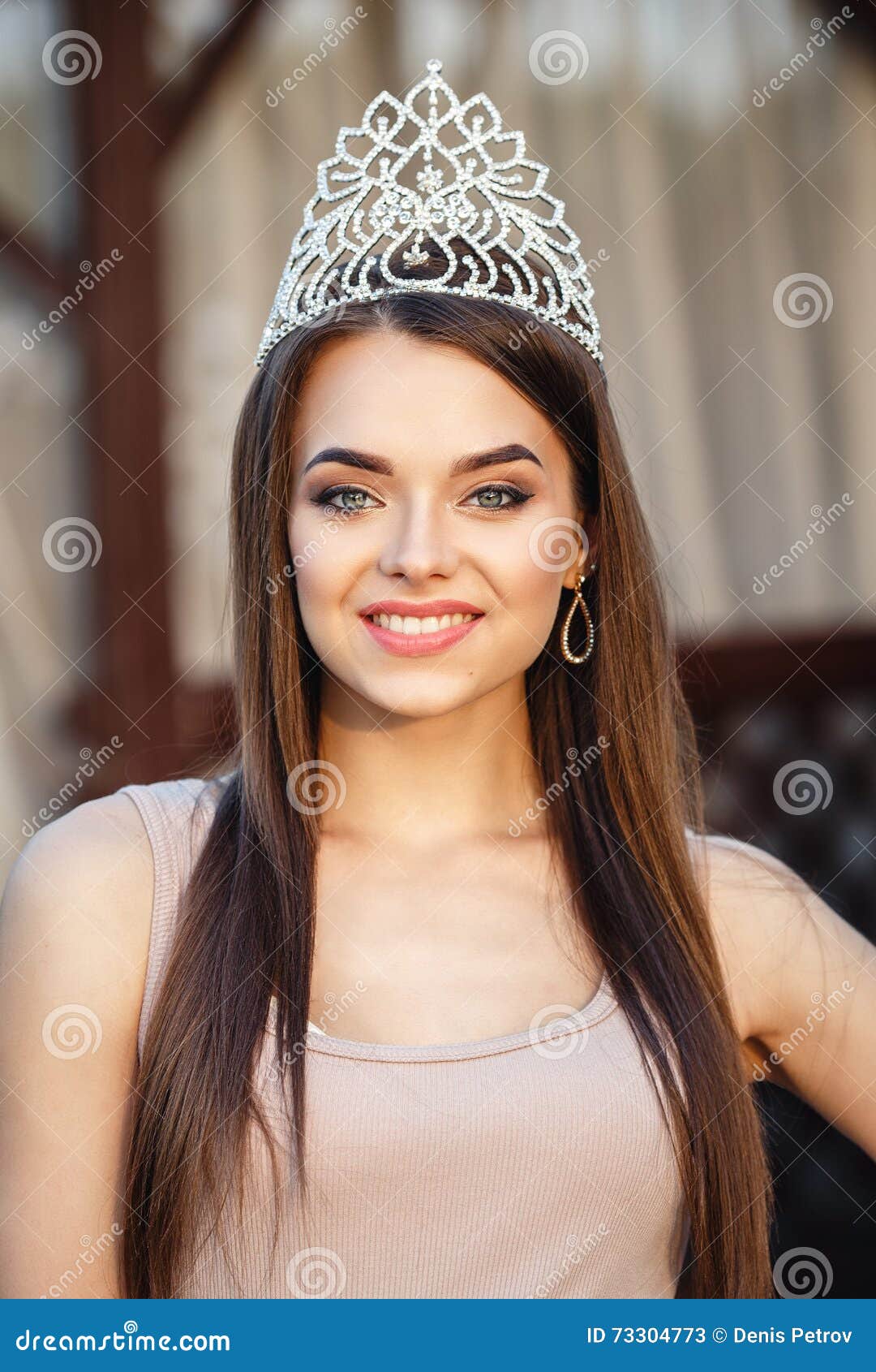 Beautiful Woman with Crown on a Head Smiling Stock Image - Image of ...