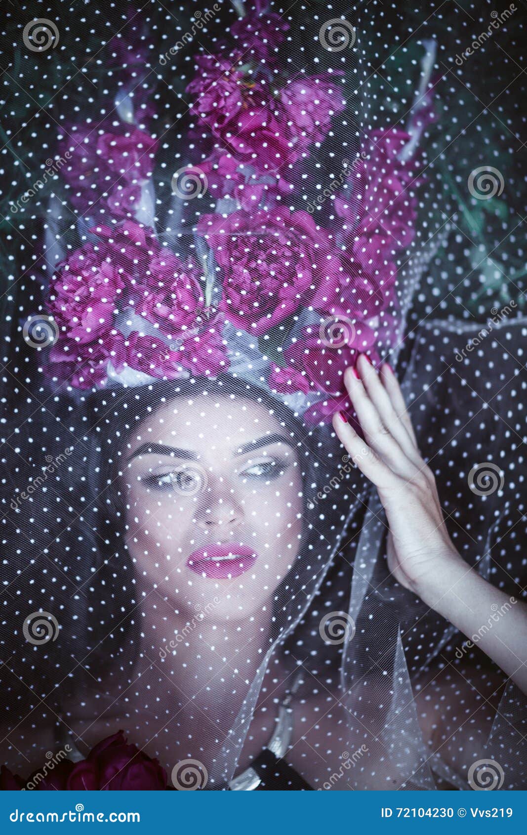 Beautiful Woman with Crown Lying Under Tulle Stock Photo - Image of ...