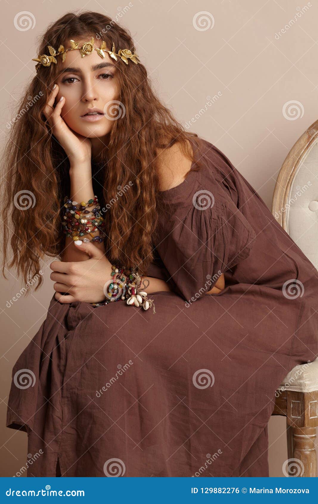 Beautiful Woman Curly Long Hair Fashion Model Healthy Wavy Hairstyle