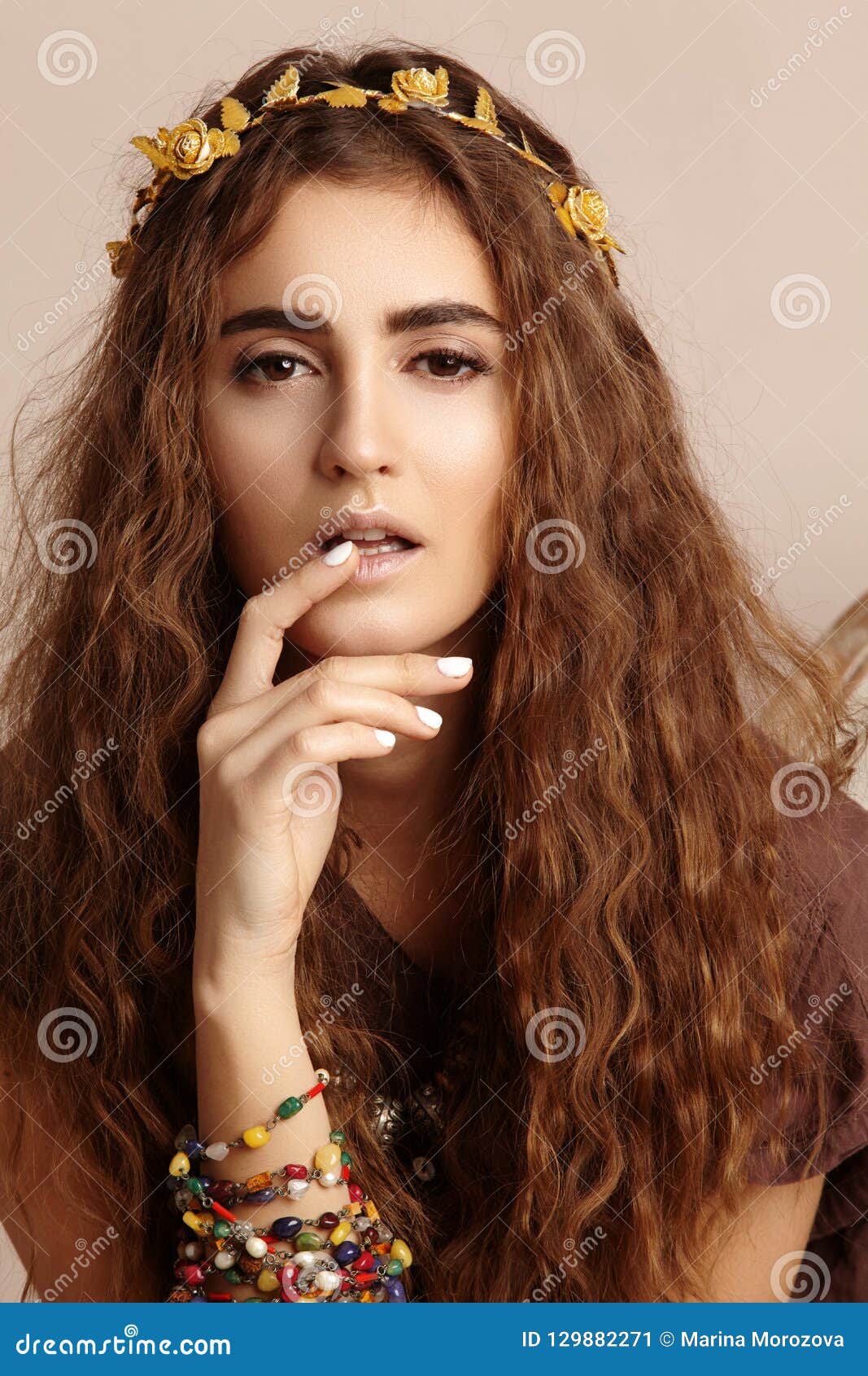 Beautiful Woman Curly Long Hair Fashion Model Healthy Wavy Hairstyle