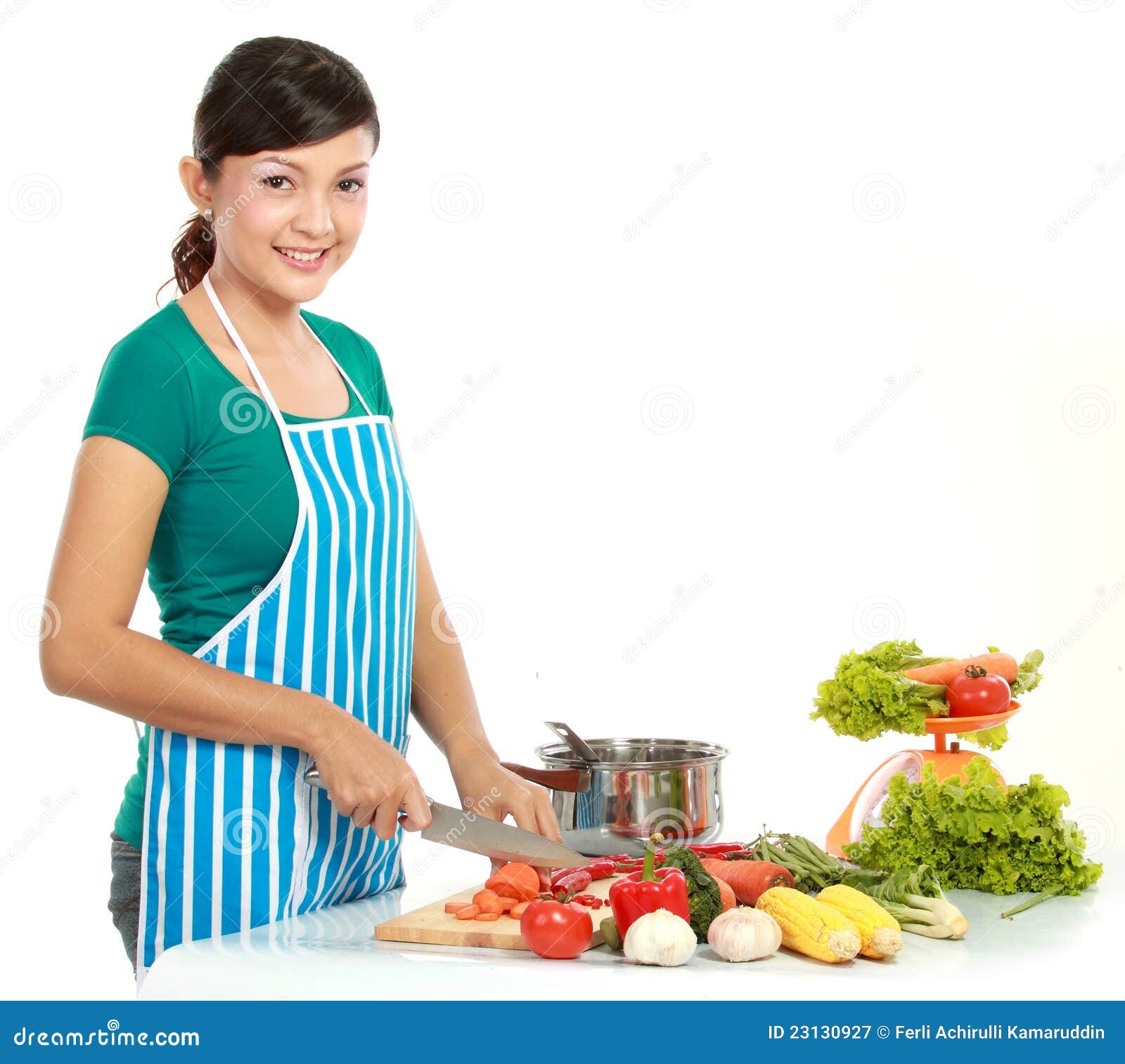 Beautiful Woman Cutting Vegetables Stock Image - Image of activity ...
