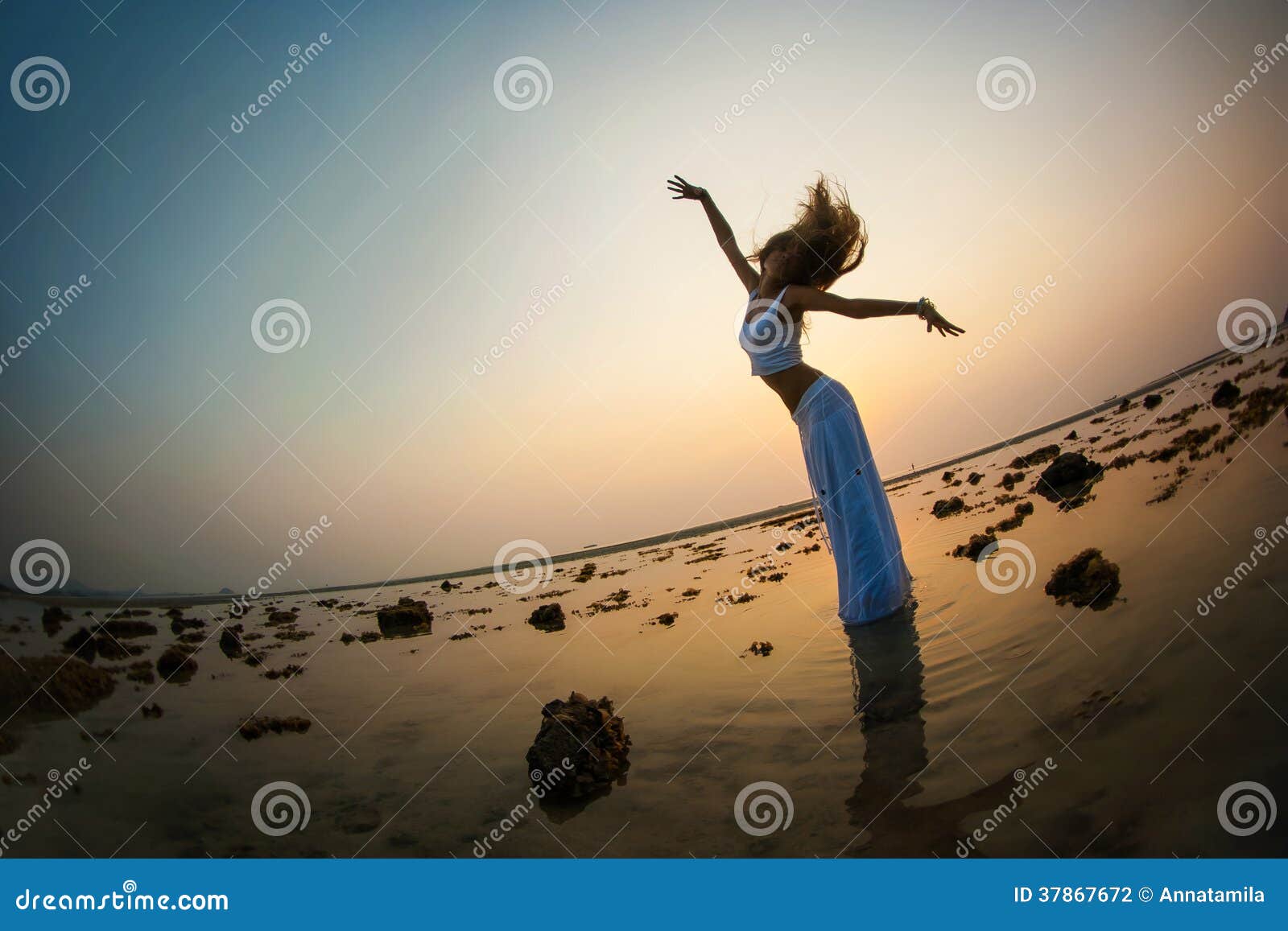 A Beautiful Woman Dancing on the Beach Stock Photo - Image of siam ...
