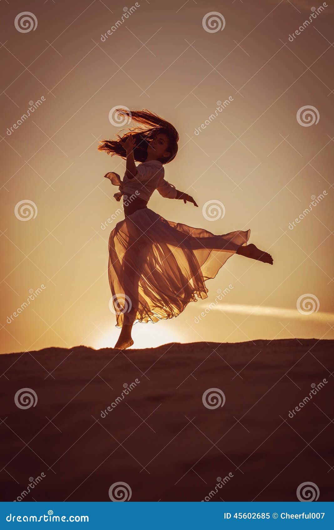 Beautiful Woman Dancing at Sunset Stock Image - Image of hair, athlete ...