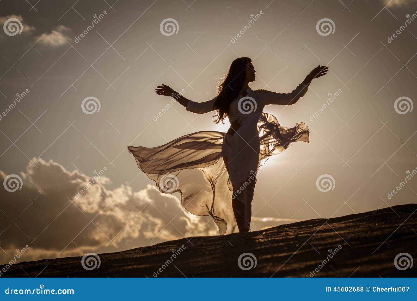 Beautiful Woman Dancing at Sunset Stock Photo - Image of healthy ...