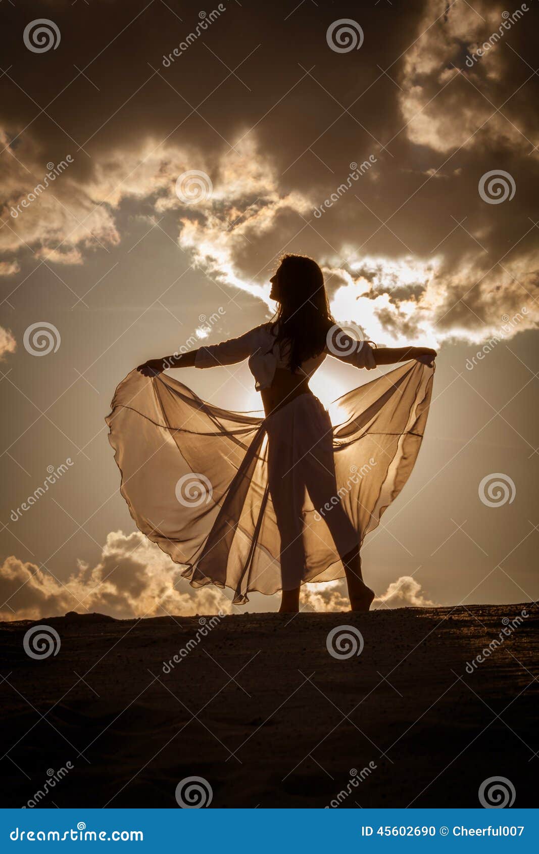 Beautiful Woman Dancing at Sunset Stock Photo - Image of girl, deserted ...