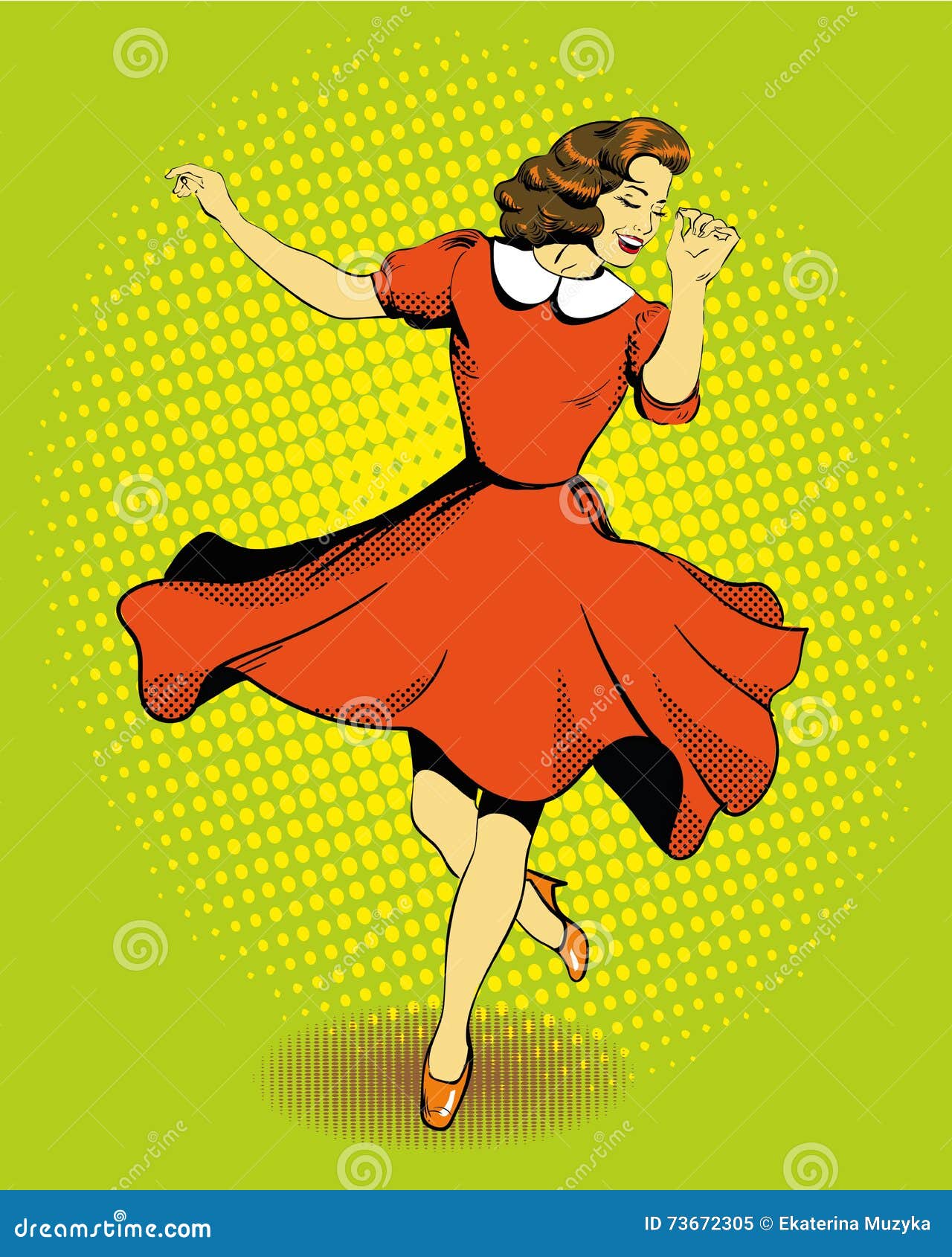 Beautiful Woman Dancing. Vector Illustration in Comics Retro Pop Art ...