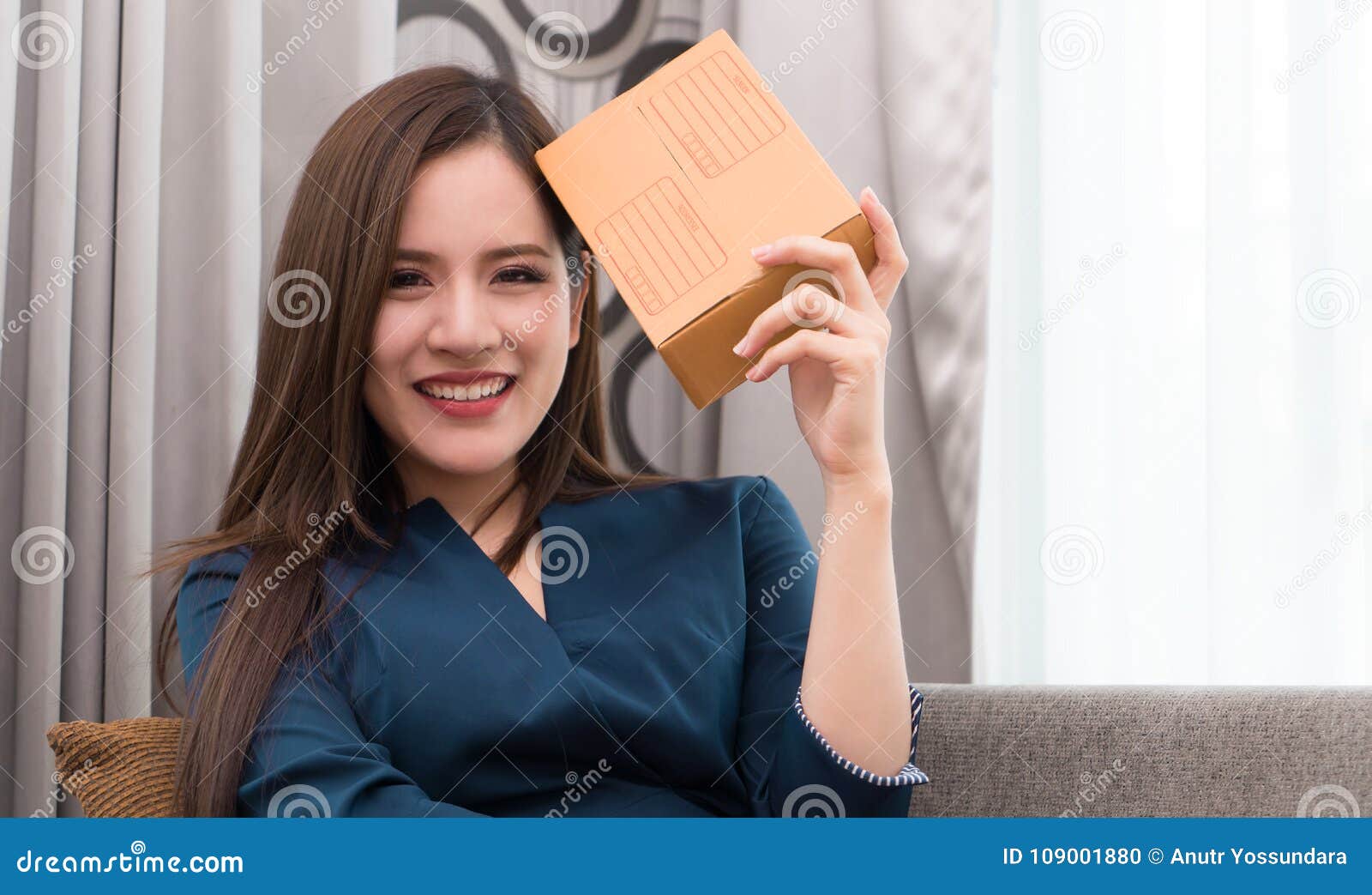 Beautiful Woman with Delivery Boxes on Her Head Stock Photo - Image of ...