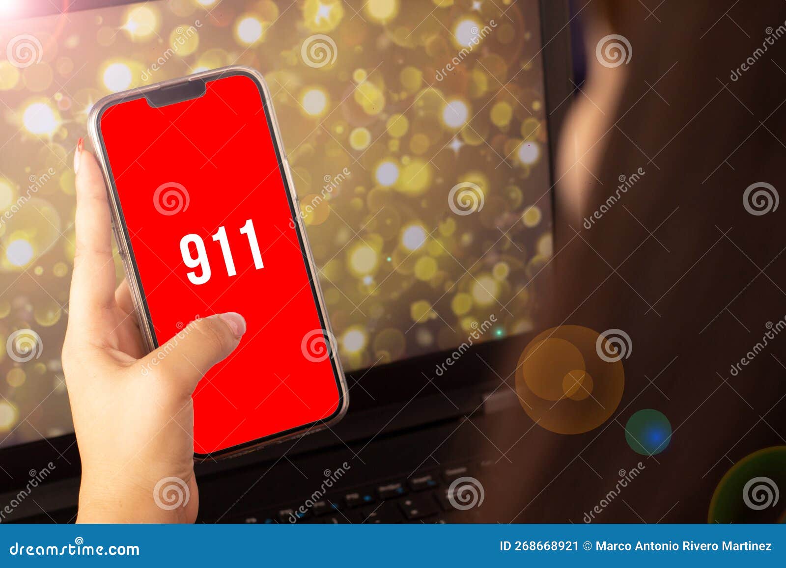 Beautiful Woman Dialing the Emergency Number Stock Image - Image of ...