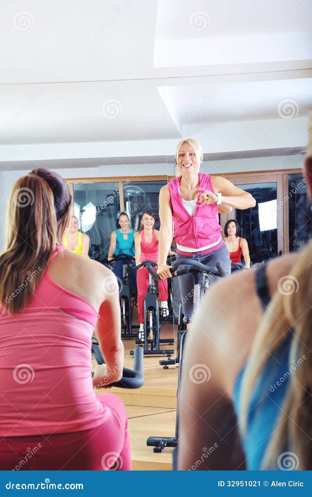 Beautiful Woman Doing Exercise in a Spinning Class Stock Image - Image ...