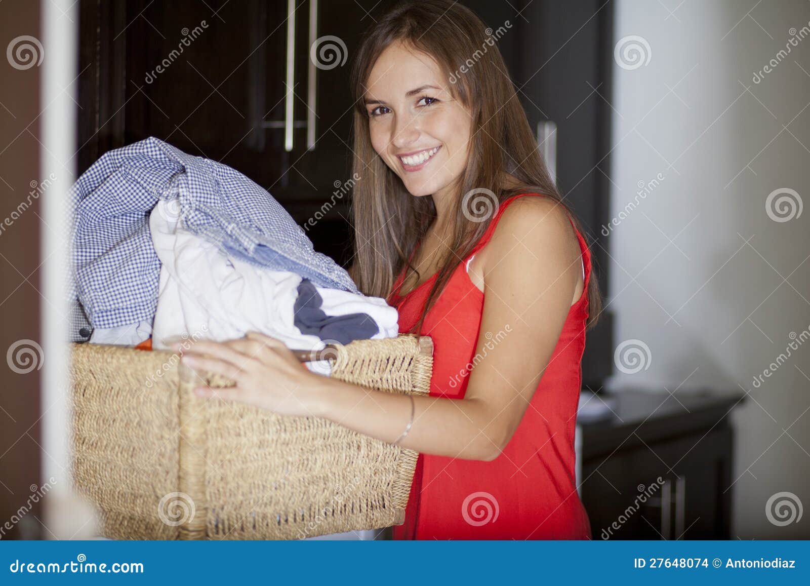 Beautiful Woman Doing Laundry Stock Photo - Image of pretty, beautiful ...