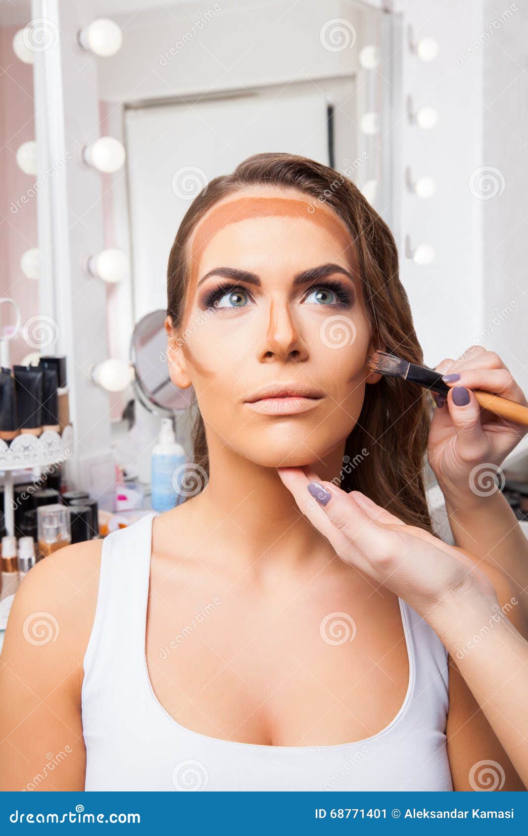 Beautiful Woman Doing Make-up on Face Stock Image - Image of cute, girl ...