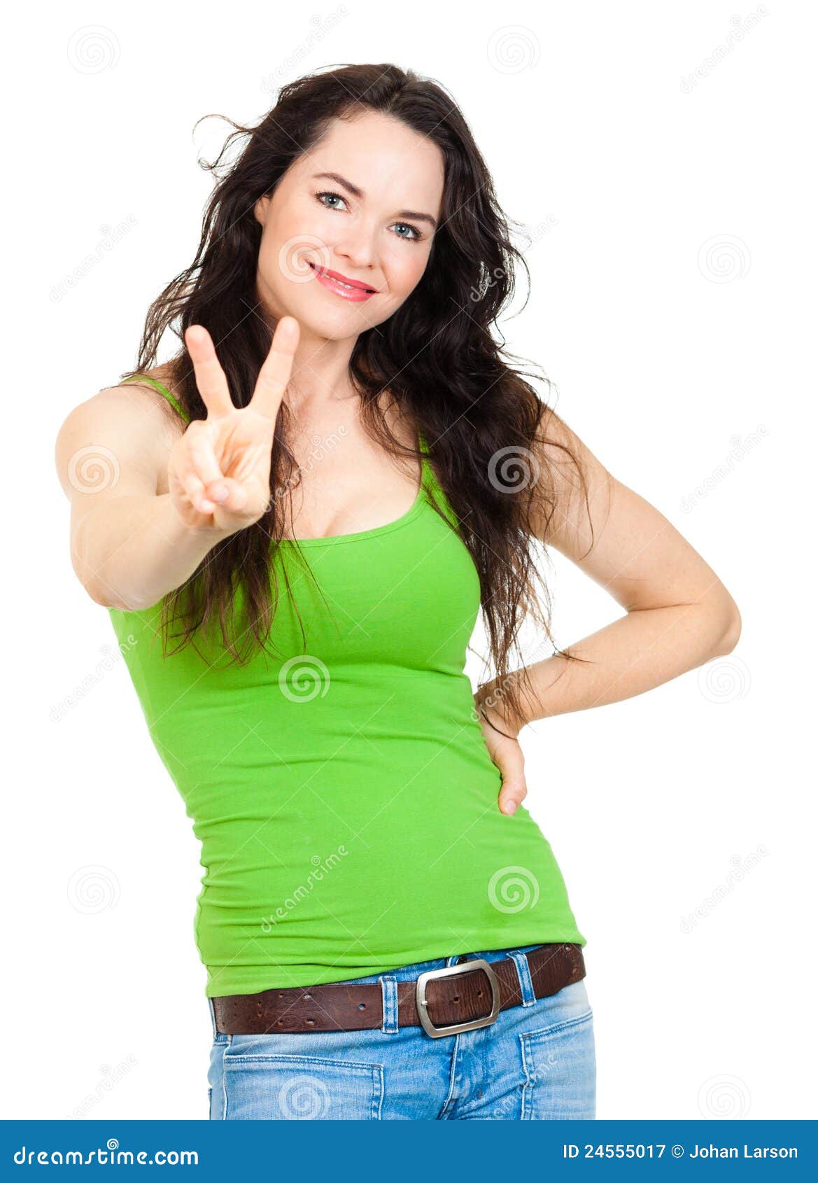 Beautiful Woman Doing Peace Sign Stock Image - Image of optimistic ...