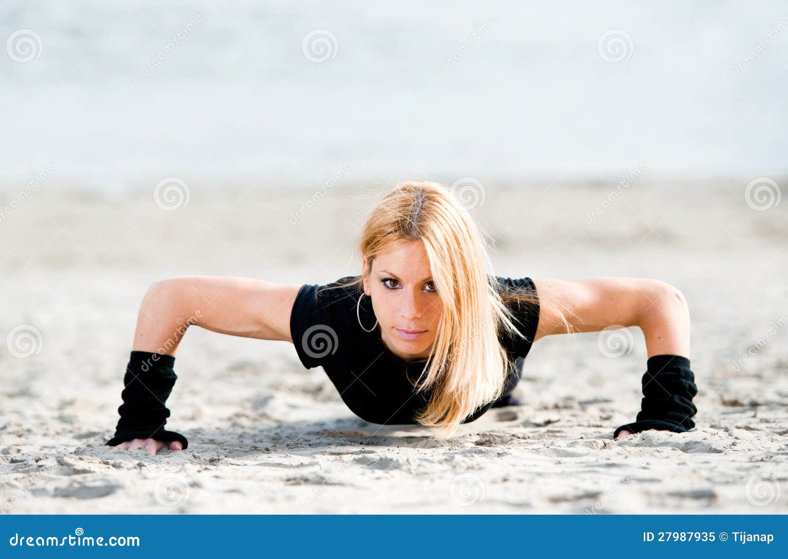 Beautiful Woman Doing Push Ups on the Beach Stock Image - Image of ...