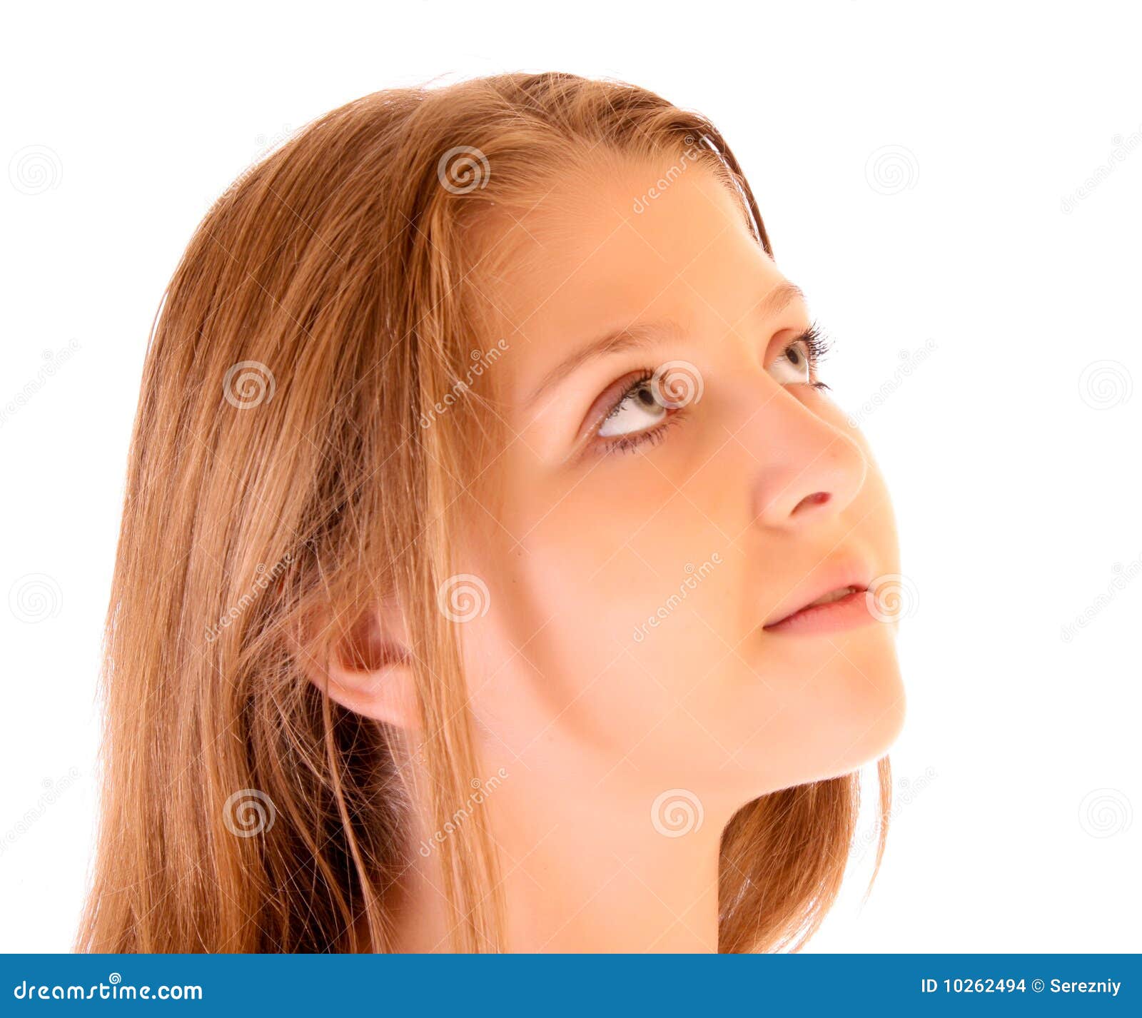 Beautiful Woman Dreaming Isolated Stock Photo - Image of girl ...