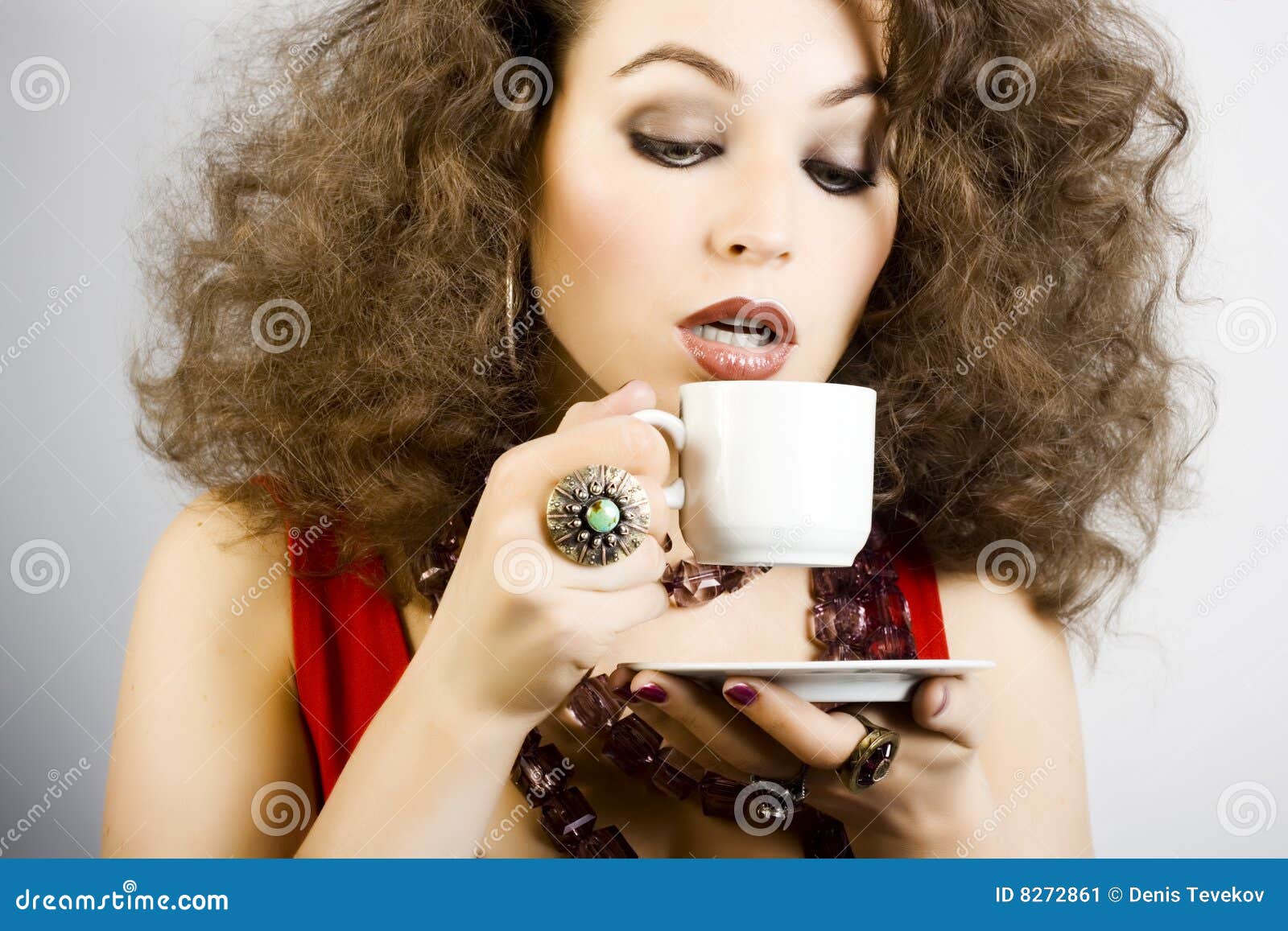 Beautiful Woman Drinking Coffee Stock Image - Image of food, cappuccino ...