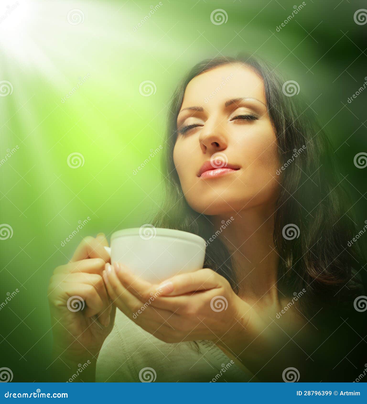 Beautiful Woman Drinking Green Tea Stock Image - Image of healthy ...