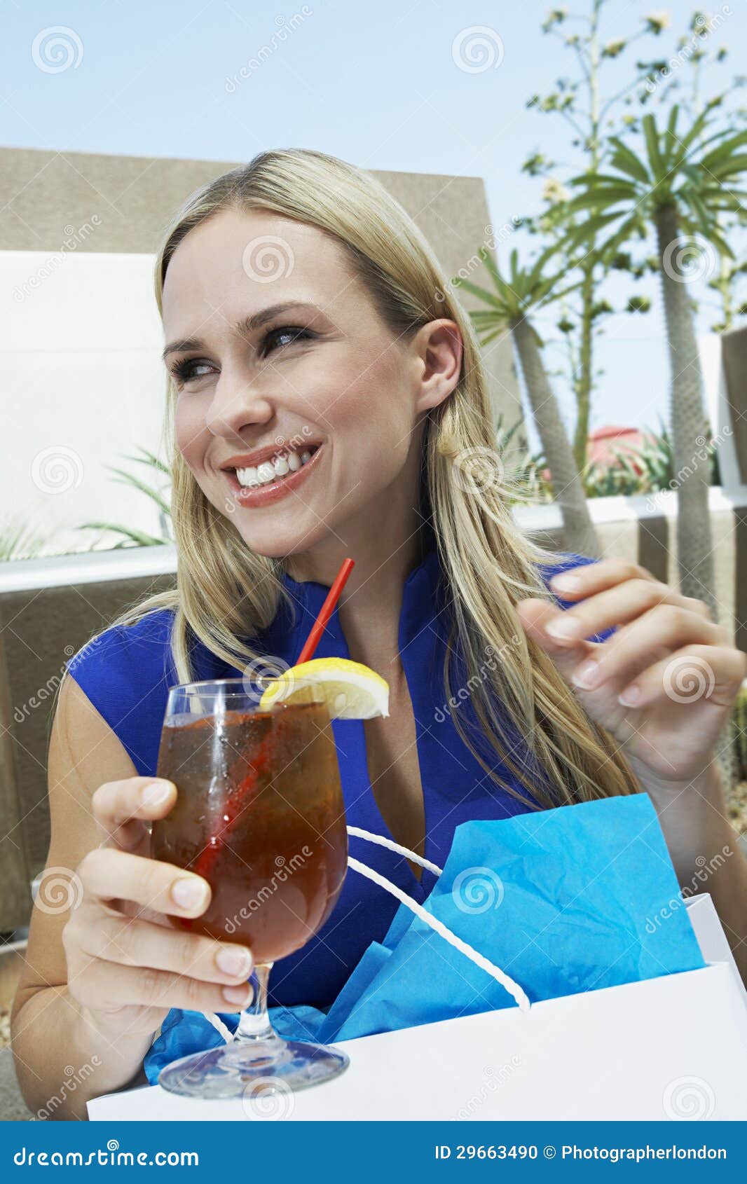 Beautiful Woman Drinking Iced Tea Stock Photo - Image of happiness ...