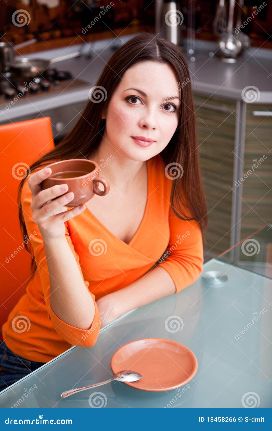 A Beautiful Woman is Drinking in the Kitchen Stock Photo - Image of ...