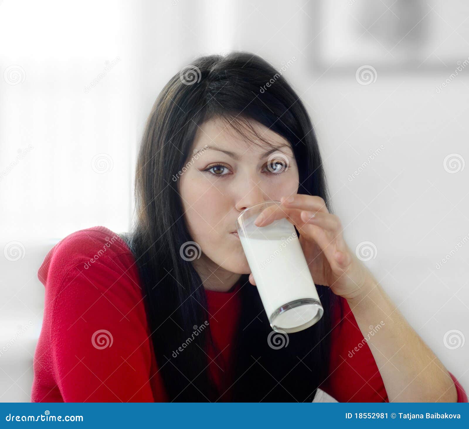 Beautiful Woman Drinking Milk Stock Image - Image of girl, freshness ...