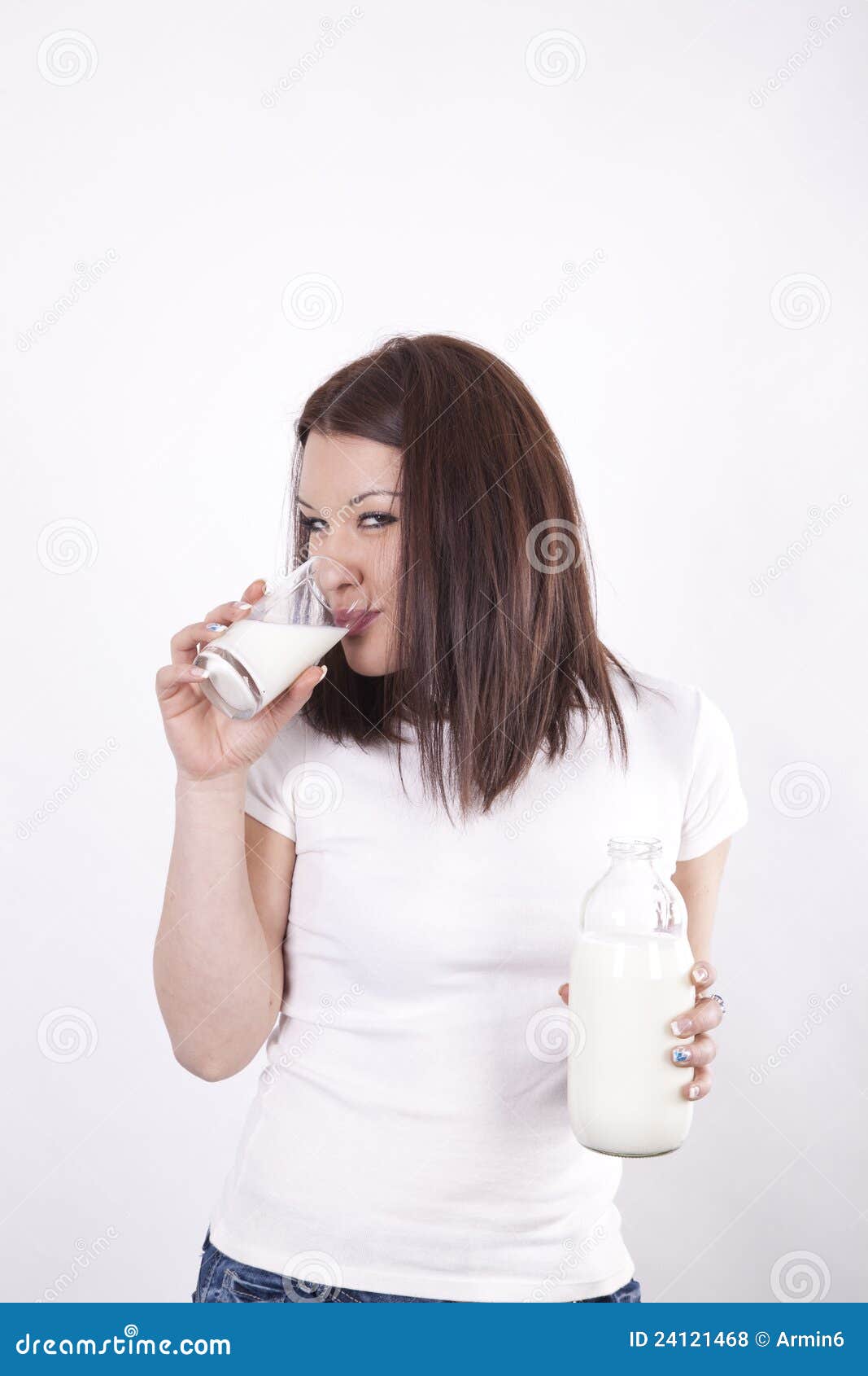Beautiful Woman Drinking Milk Stock Photo - Image of lady, beverage ...