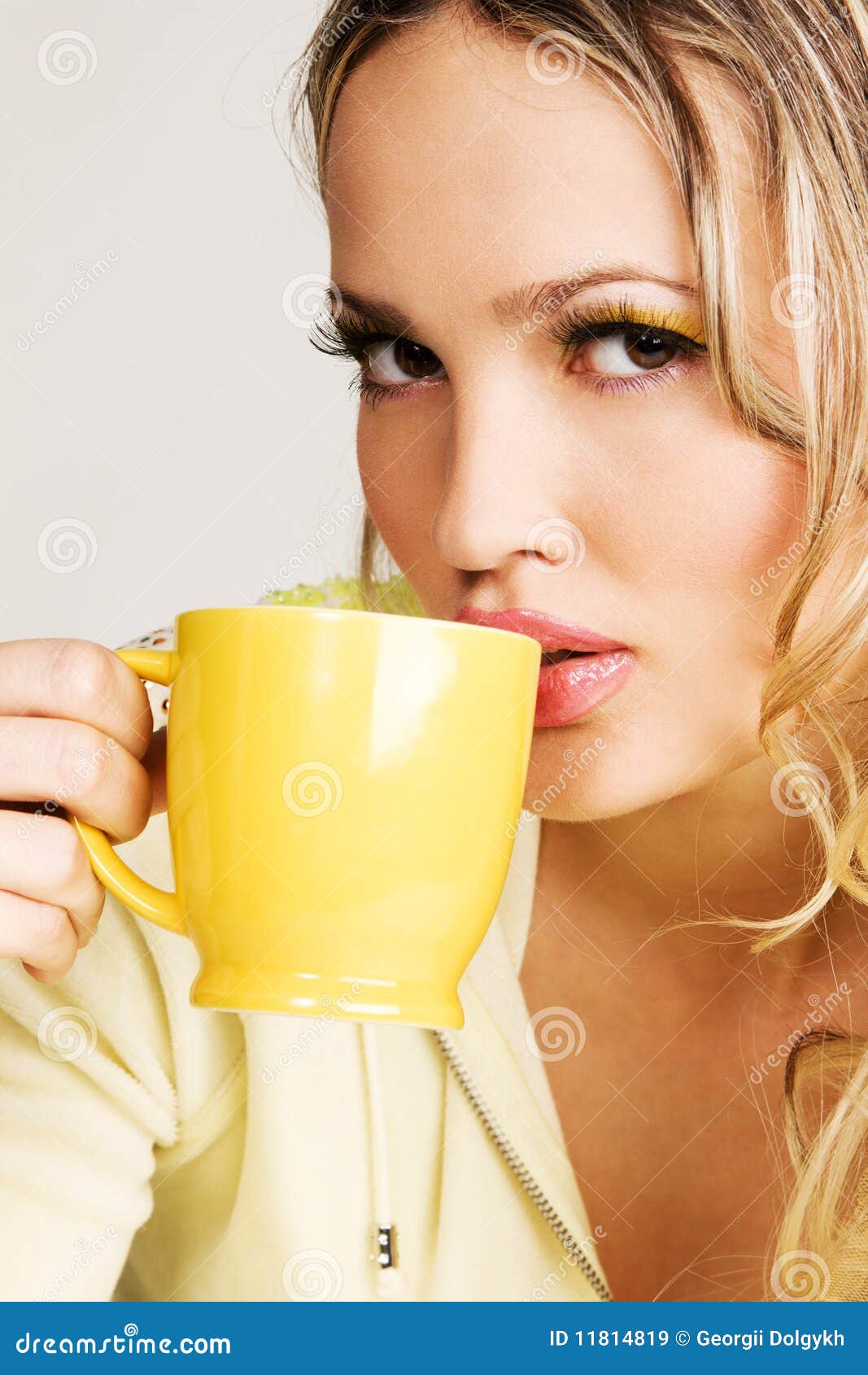 Beautiful Woman Drinking Tea Stock Image - Image of background, hair ...