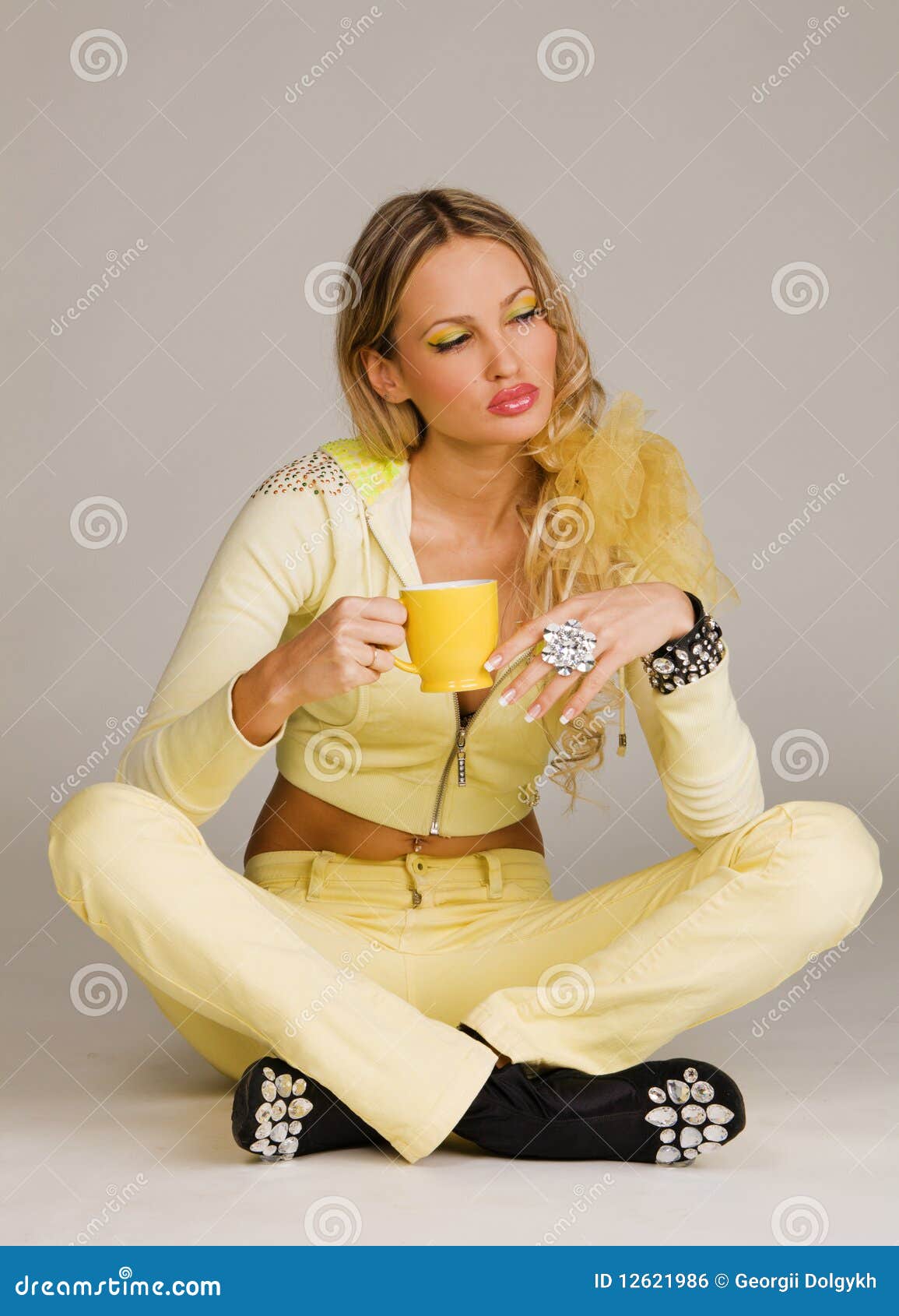 Beautiful Woman Drinking Tea Stock Photo - Image of mole, alluring ...