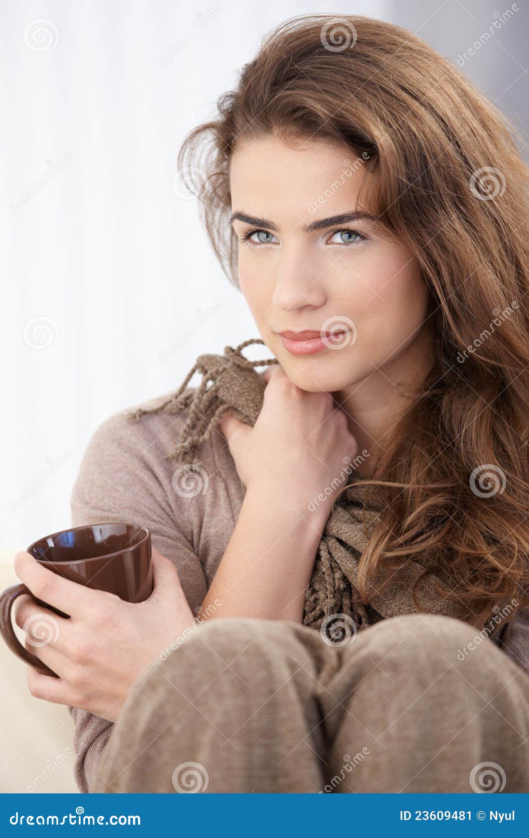 Beautiful Woman Drinking Tea at Home Stock Image - Image of ...